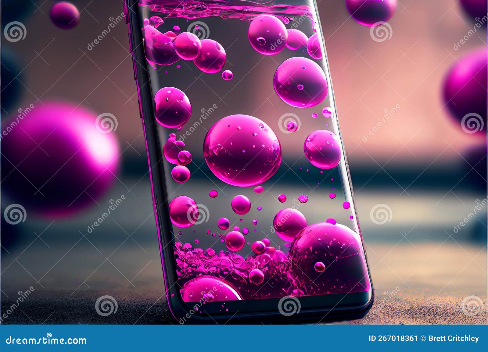 Moch Mobile Cell Phone Magenta Iquid Bubbles Floating Stock ...