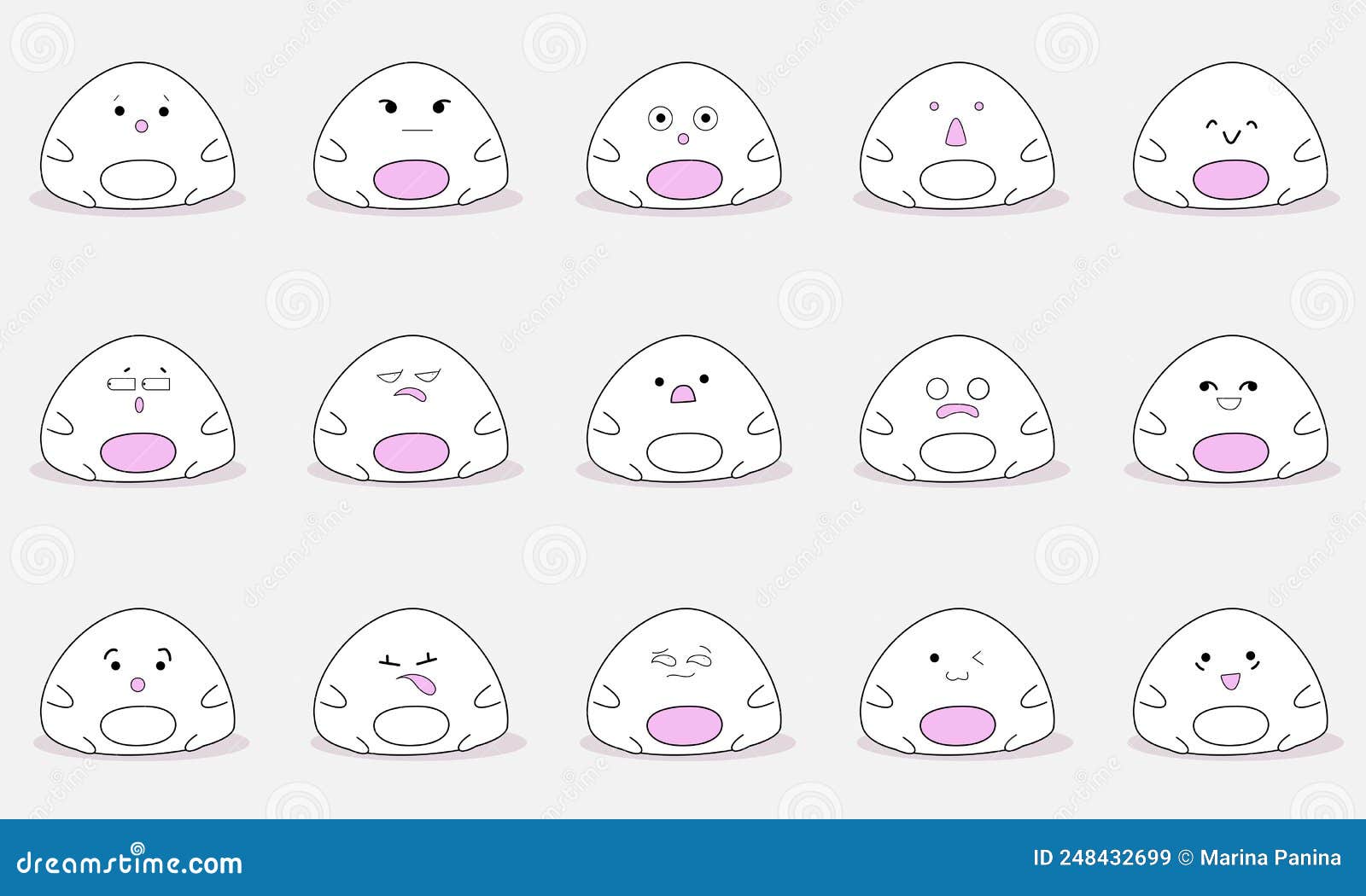 Cute Japanese Mochi with Emotions Stock Vector - Illustration of mochi ...