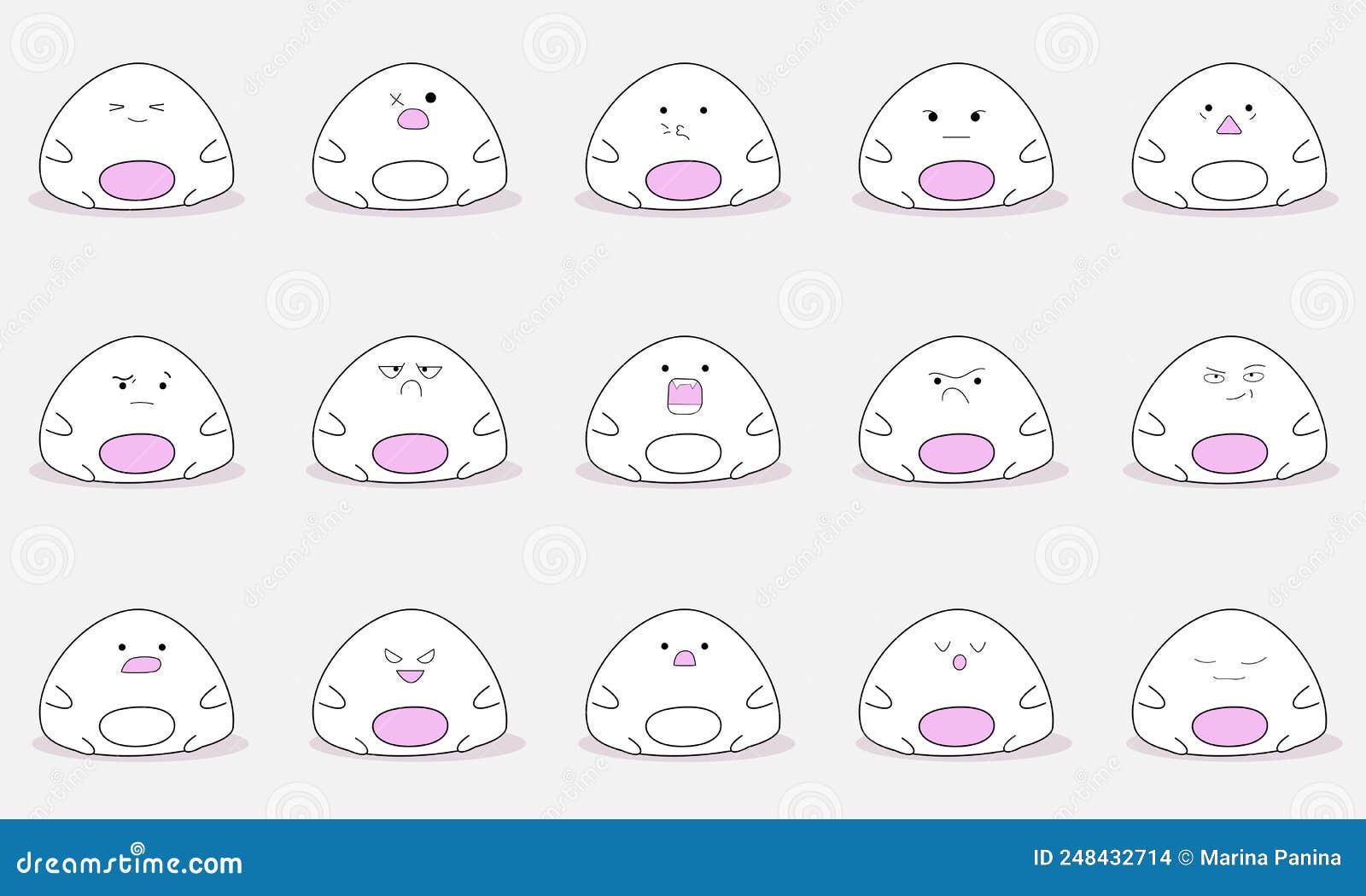 A Set Of Cute Stickers With Emotions On A Cartoon Mochi. Vector ...