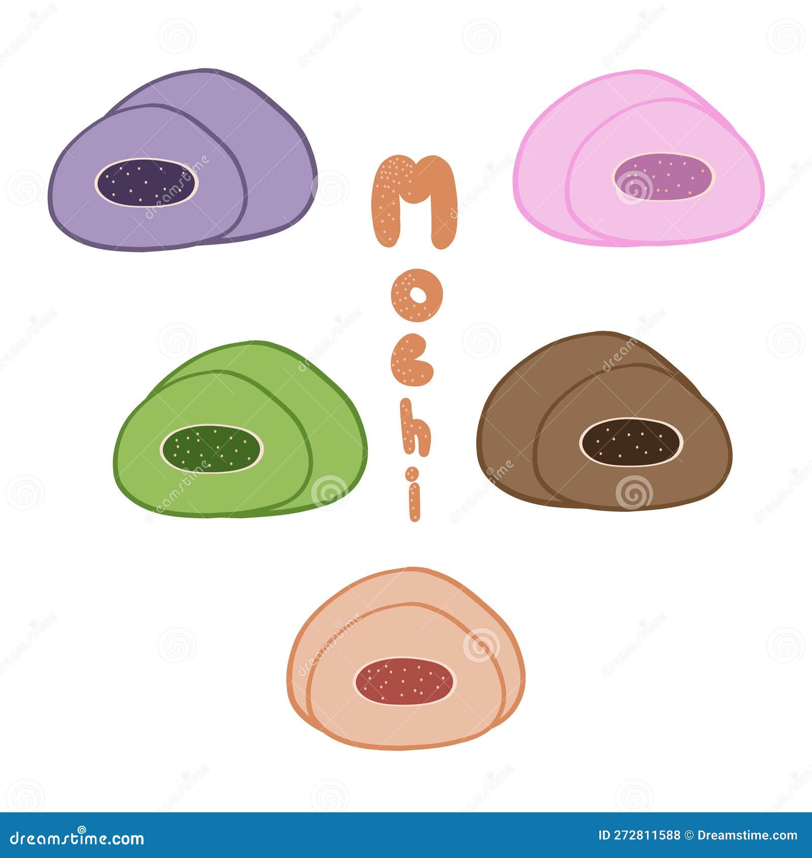 Mochi Japanese Sweets Hand Drawn Set Stock Vector - Illustration of ...