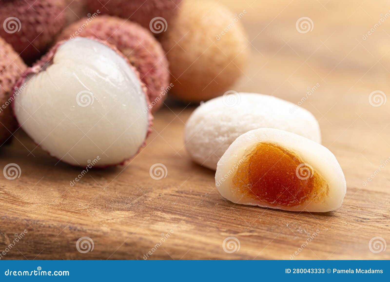 Mochi Soft White Rice Dumplings with Lychee Filling Stock Image - Image ...