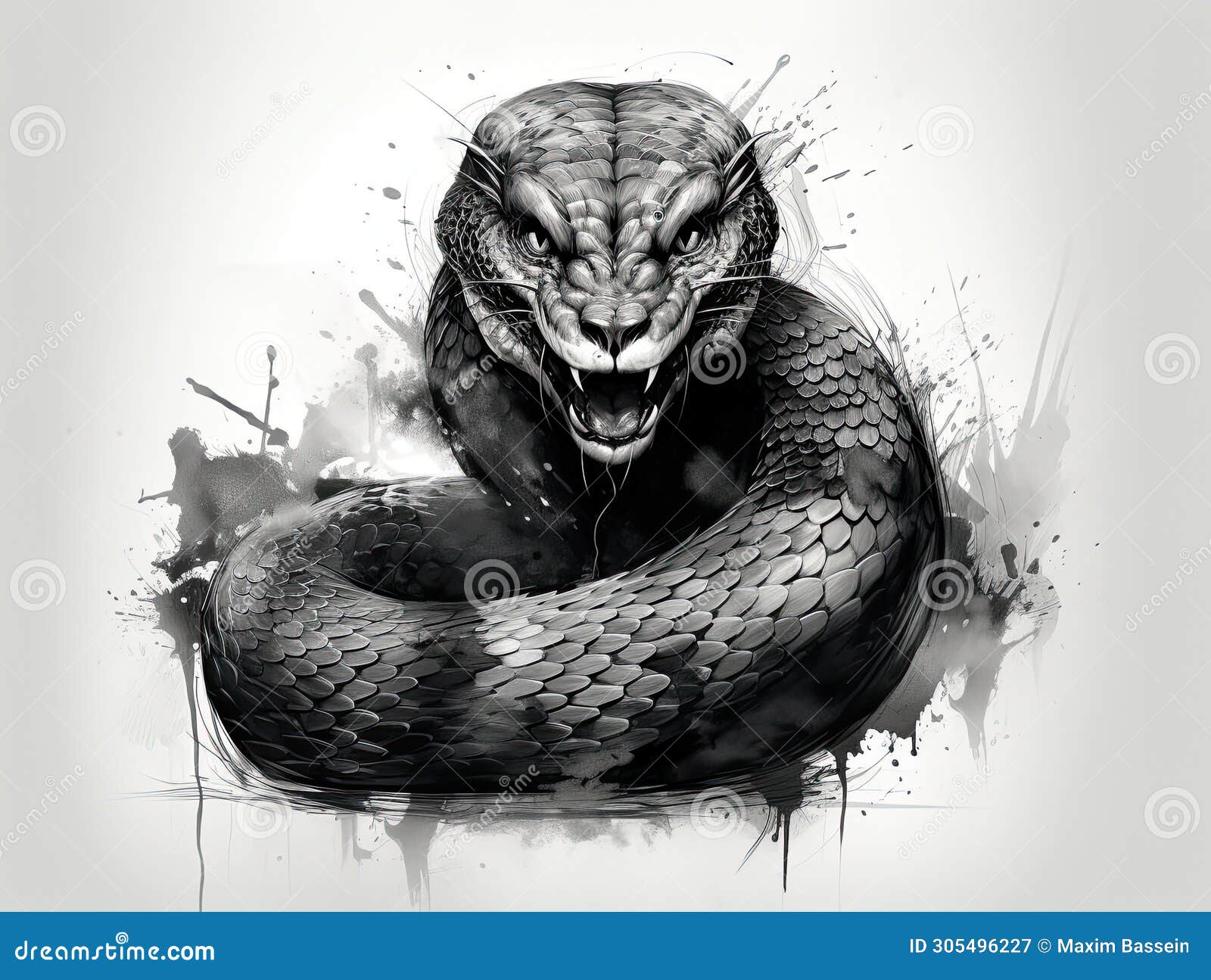 A Mock Tattoo with a Snake S Head with an Open Mouth Isolated on a ...