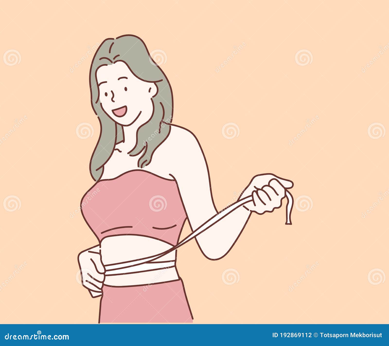 Beautiful Woman Measuring Her Waistline. Health and Wellness Concept ...