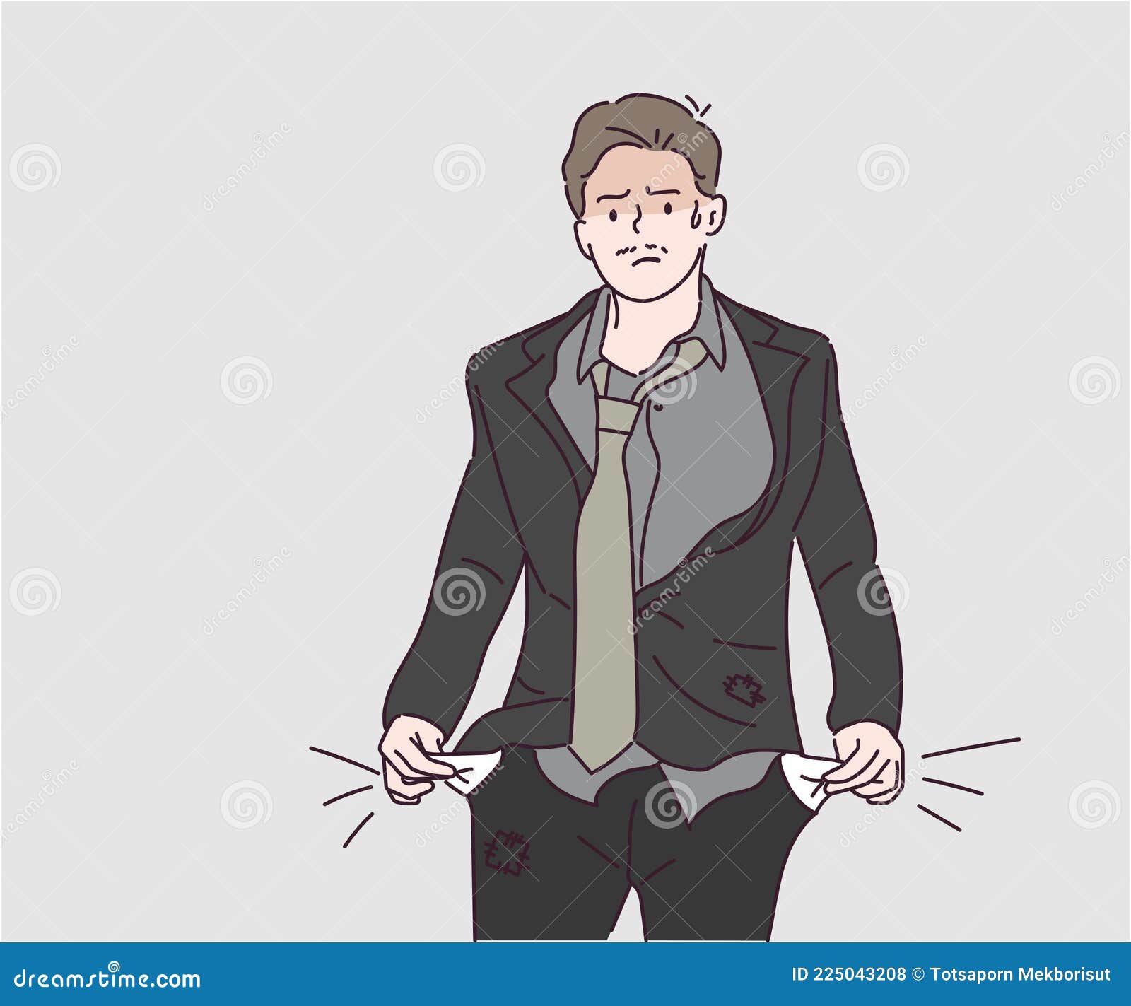 Middle Aged Man Show Empty Pants Pockets, he Has No Money. Stock Vector ...