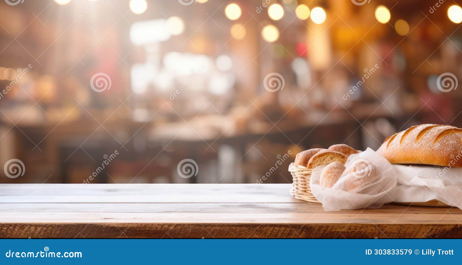 Mock Up, Bakery Set Up, Wooden Table in the Front with Space Stock ...