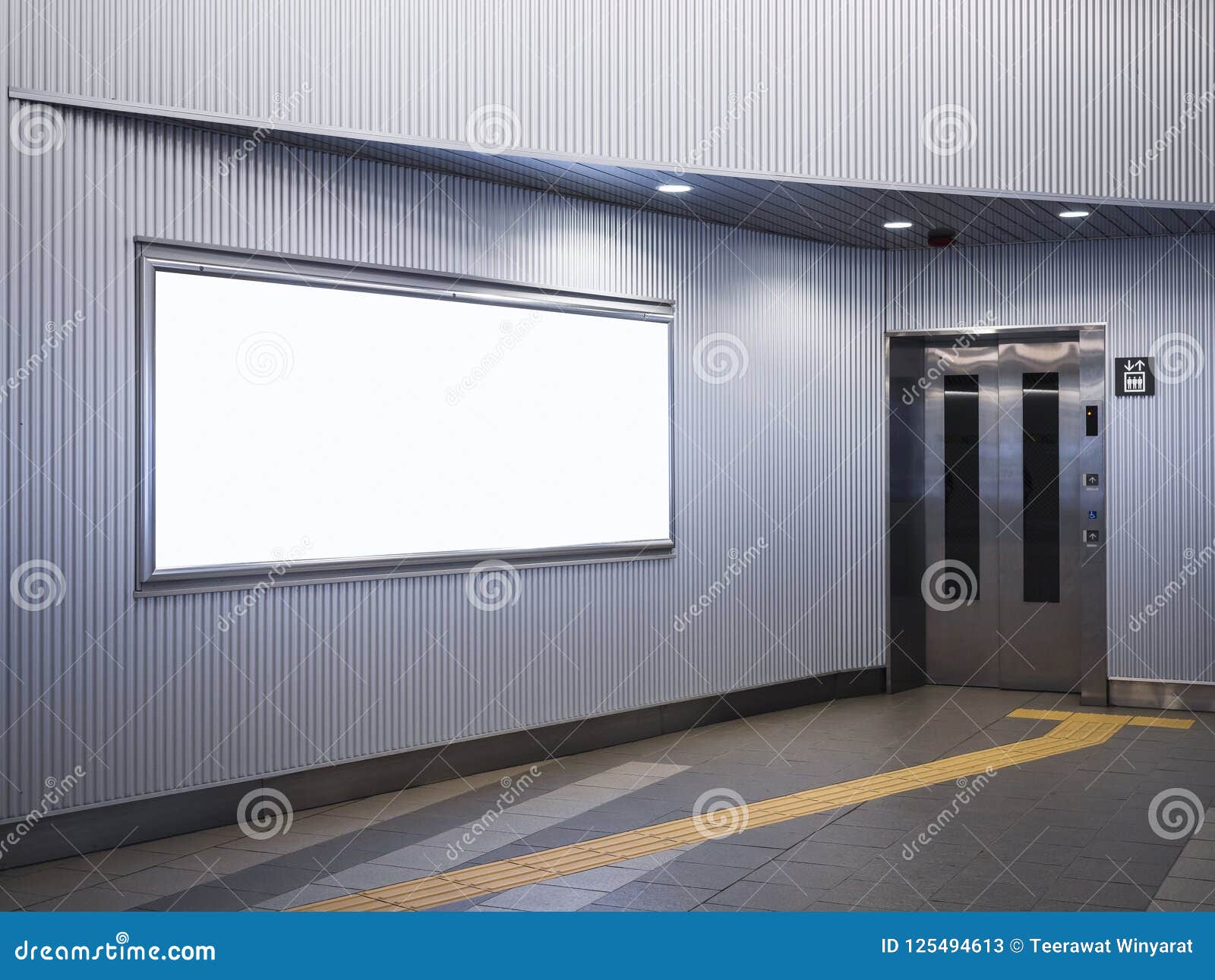 Mock Up Billboard Banner Template on Wall Modern Building with Elevator ...