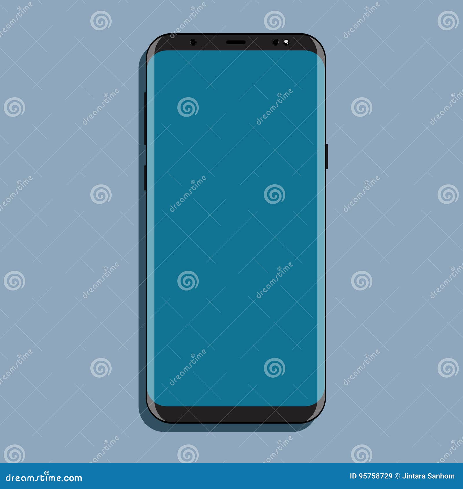 Mock-up Black Smartphone with Blue Screen Vector Flat Design Stock ...