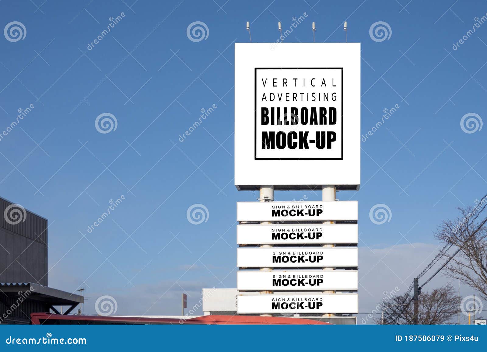 Mock Up Blank Billboard and Signboard on Large Pole Stock Image - Image ...