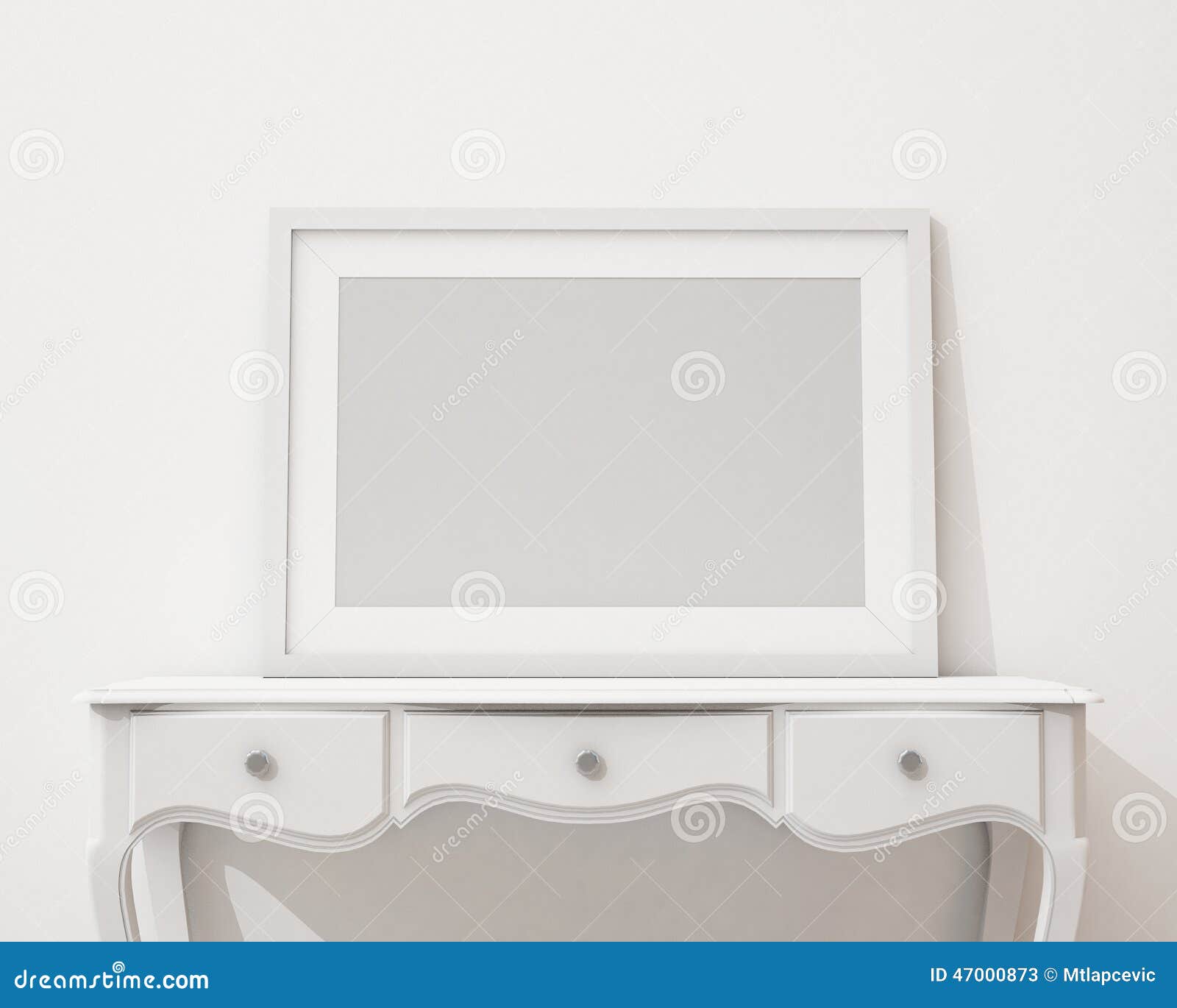 Mock Up Blank Black Picture Frame on the White Desk and Wall ...