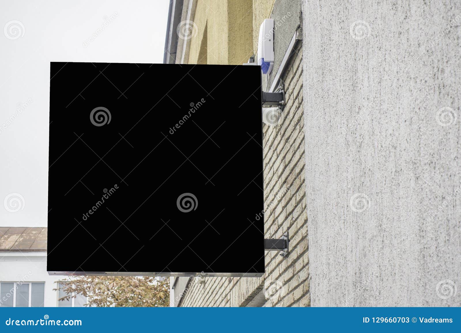 Mock Up of Blank Black Rectangular Signboard on the Wall Stock Image ...