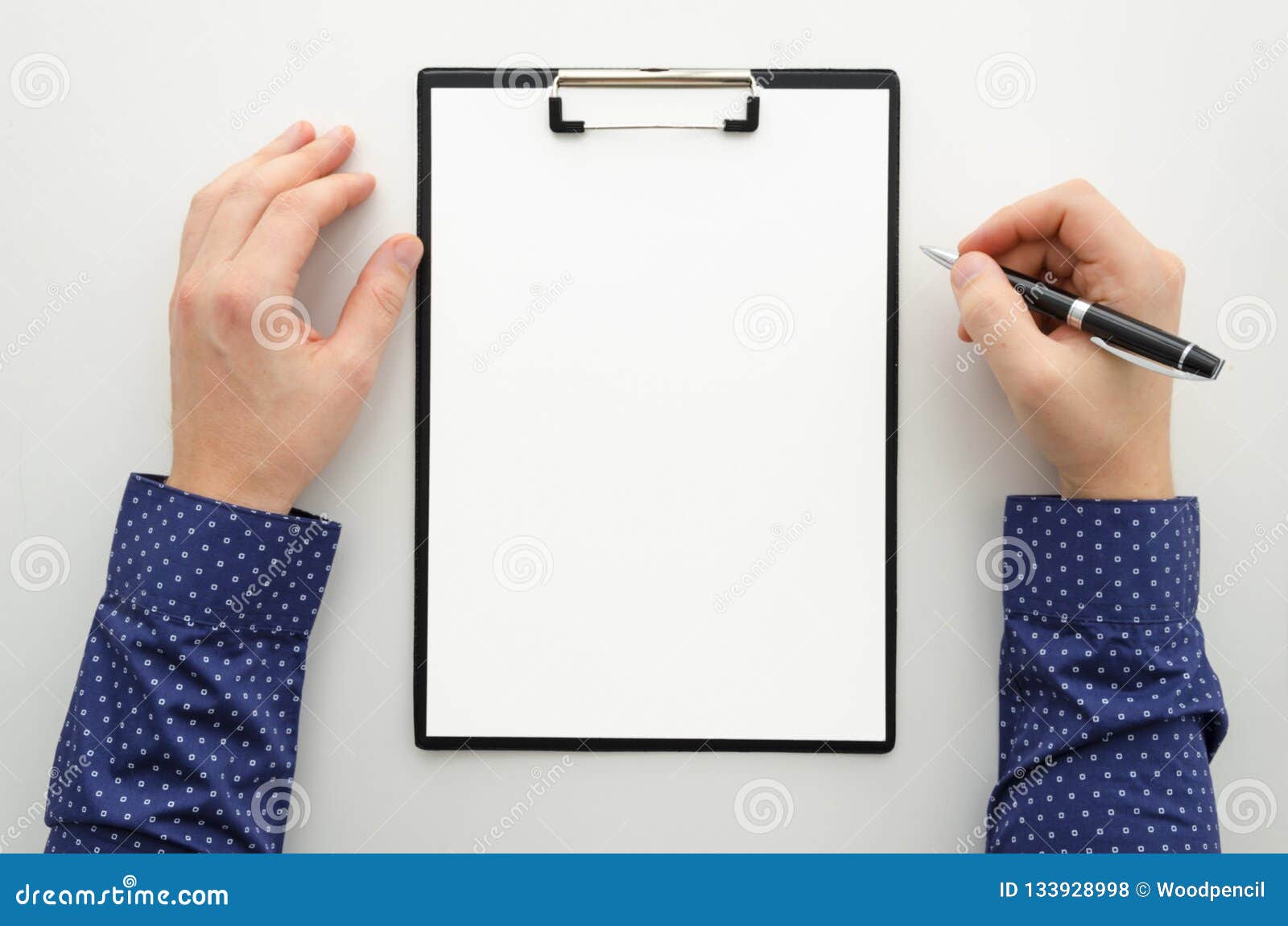 Mock Up With Blank Clipboard With Paper Document Report Man Holding