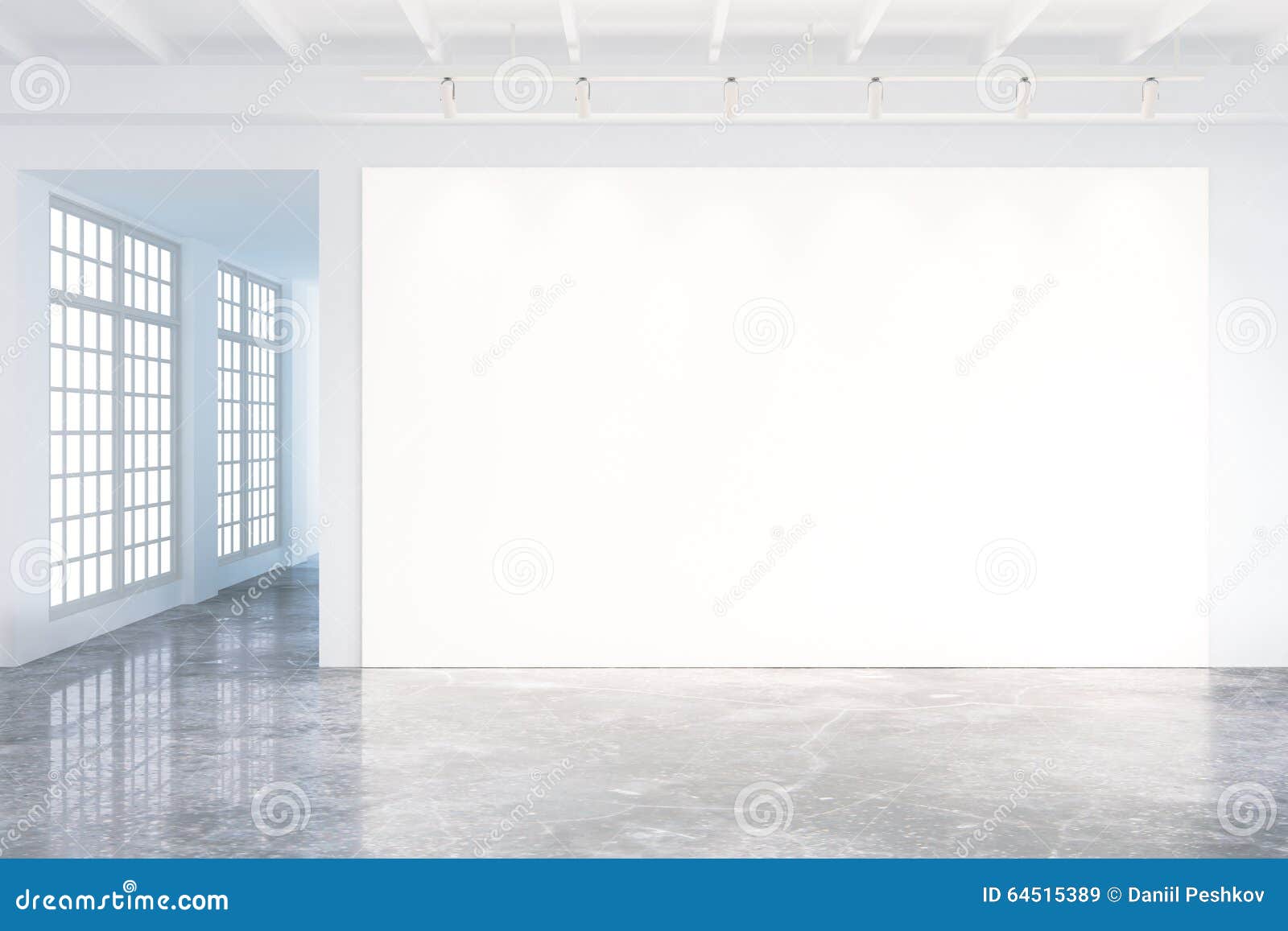 Mock Up of Blank Poster in Modern Loft Interior with Big Windows Stock ...