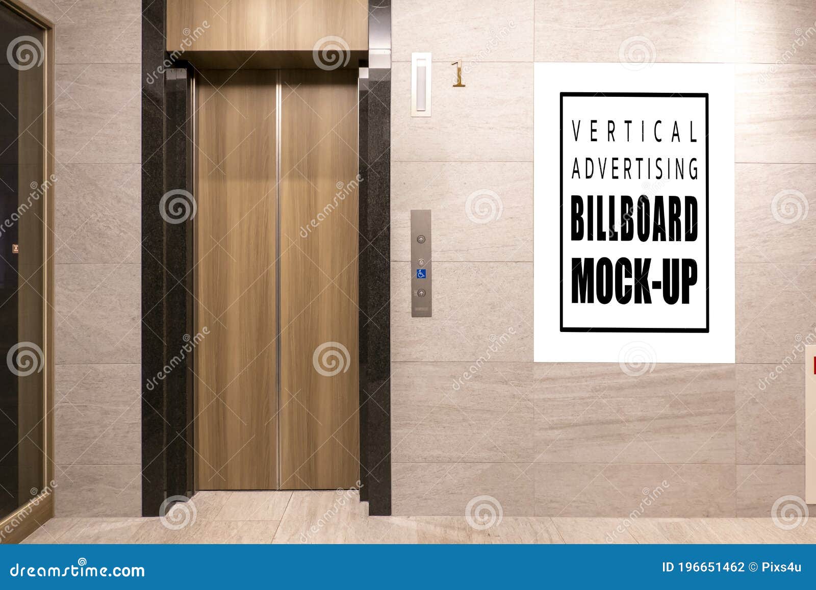 Mock Up Blank Signboard on the Wall Near Elevators Stock Photo - Image ...