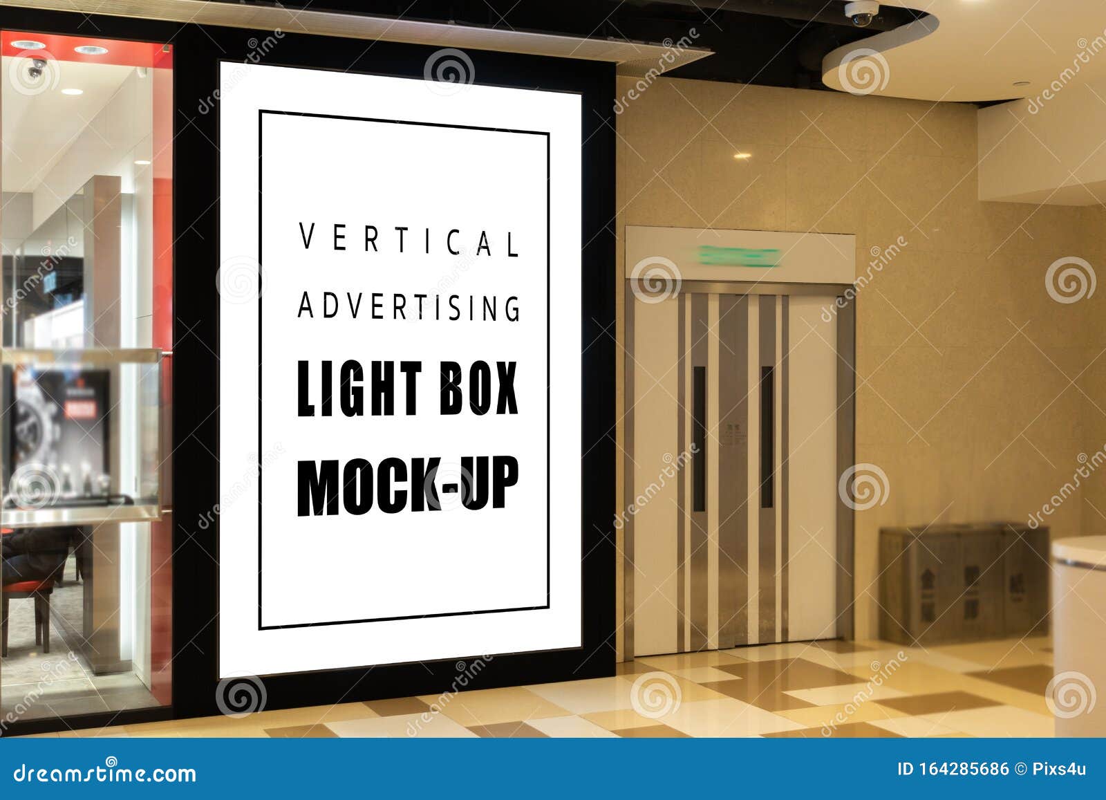 Mock Up Blank Vertical Light Box at Modern Building Stock Photo - Image ...