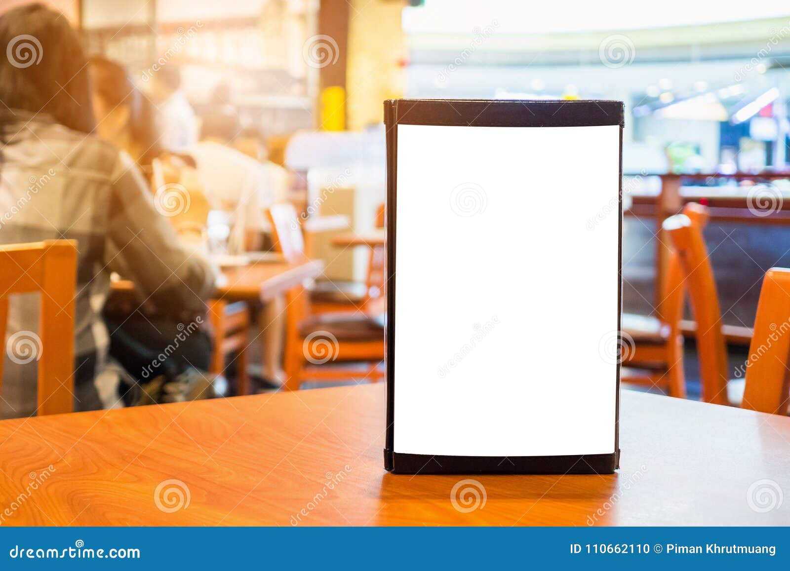 Mock Up Blank White Menu Frame on Cafe Restaurant Stock Photo - Image ...