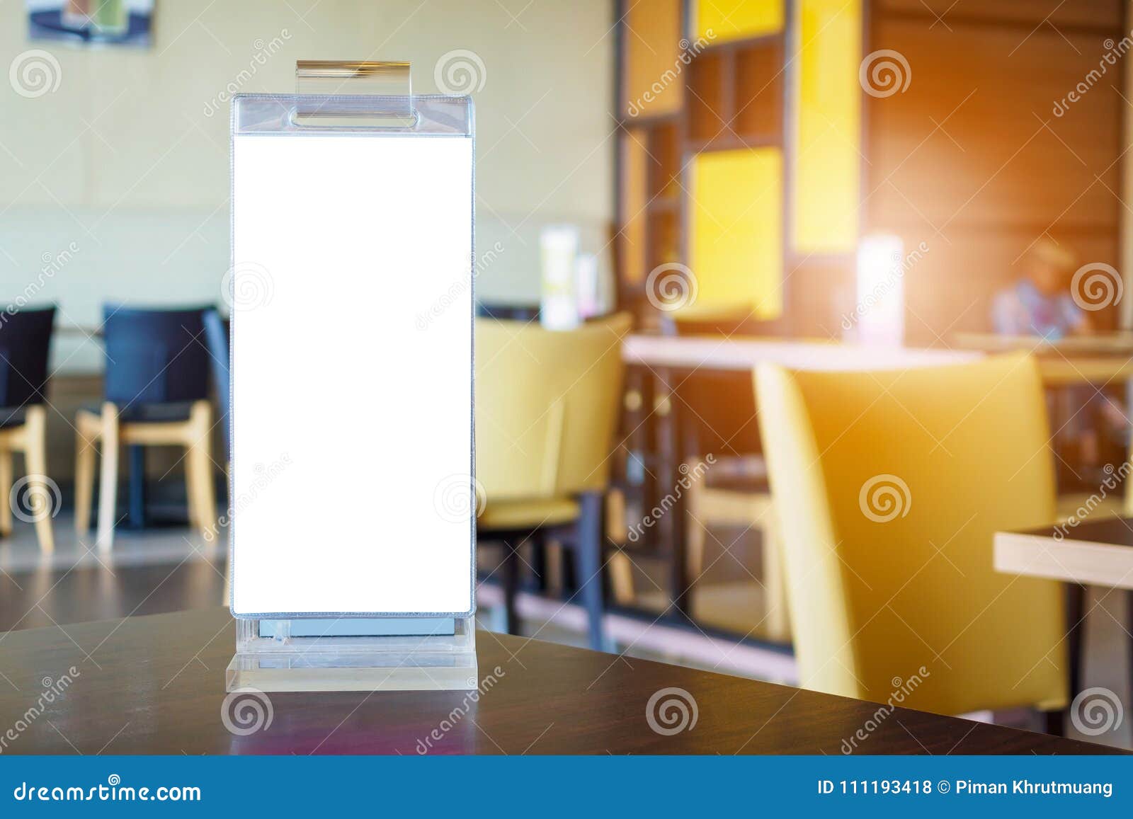 Mock Up Blank White Menu Frame on Cafe Restaurant Stock Photo - Image ...