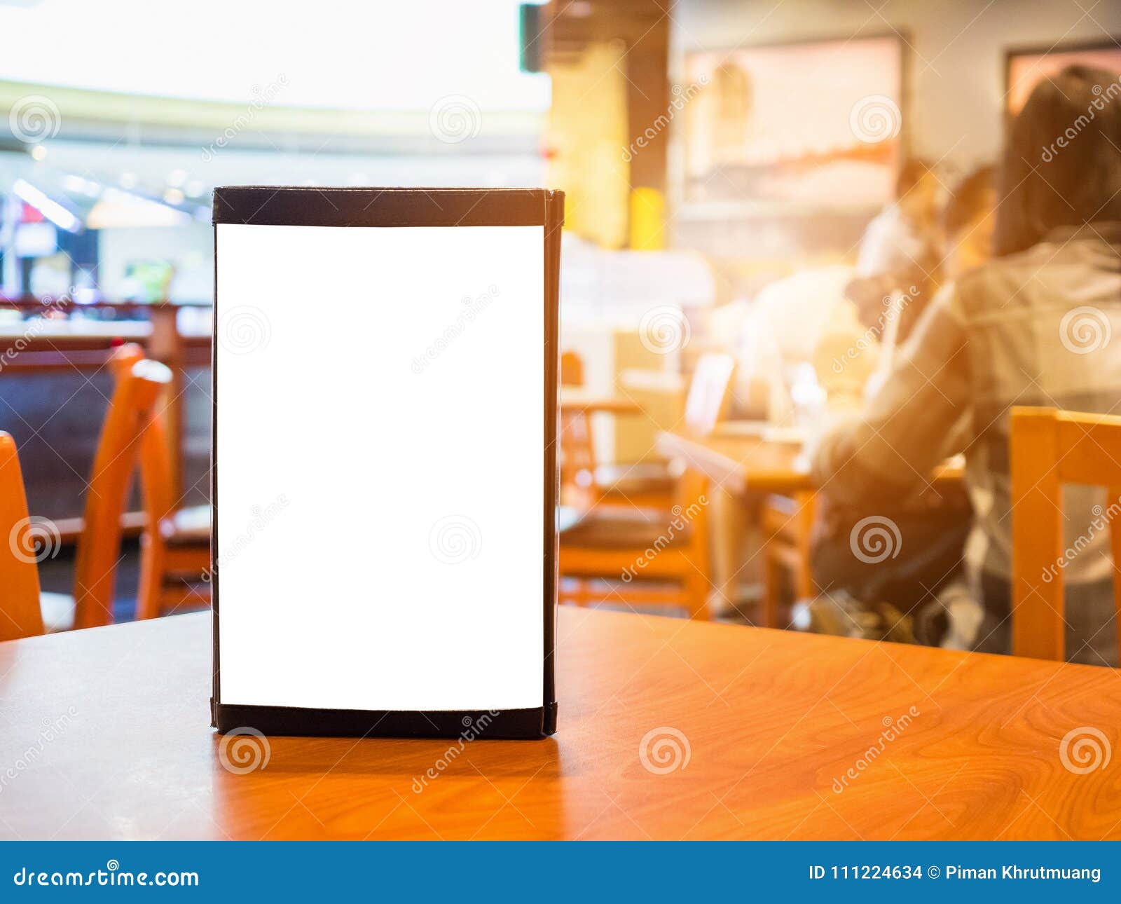 Mock Up Blank White Menu Frame on Restaurant Table Stock Photo - Image ...