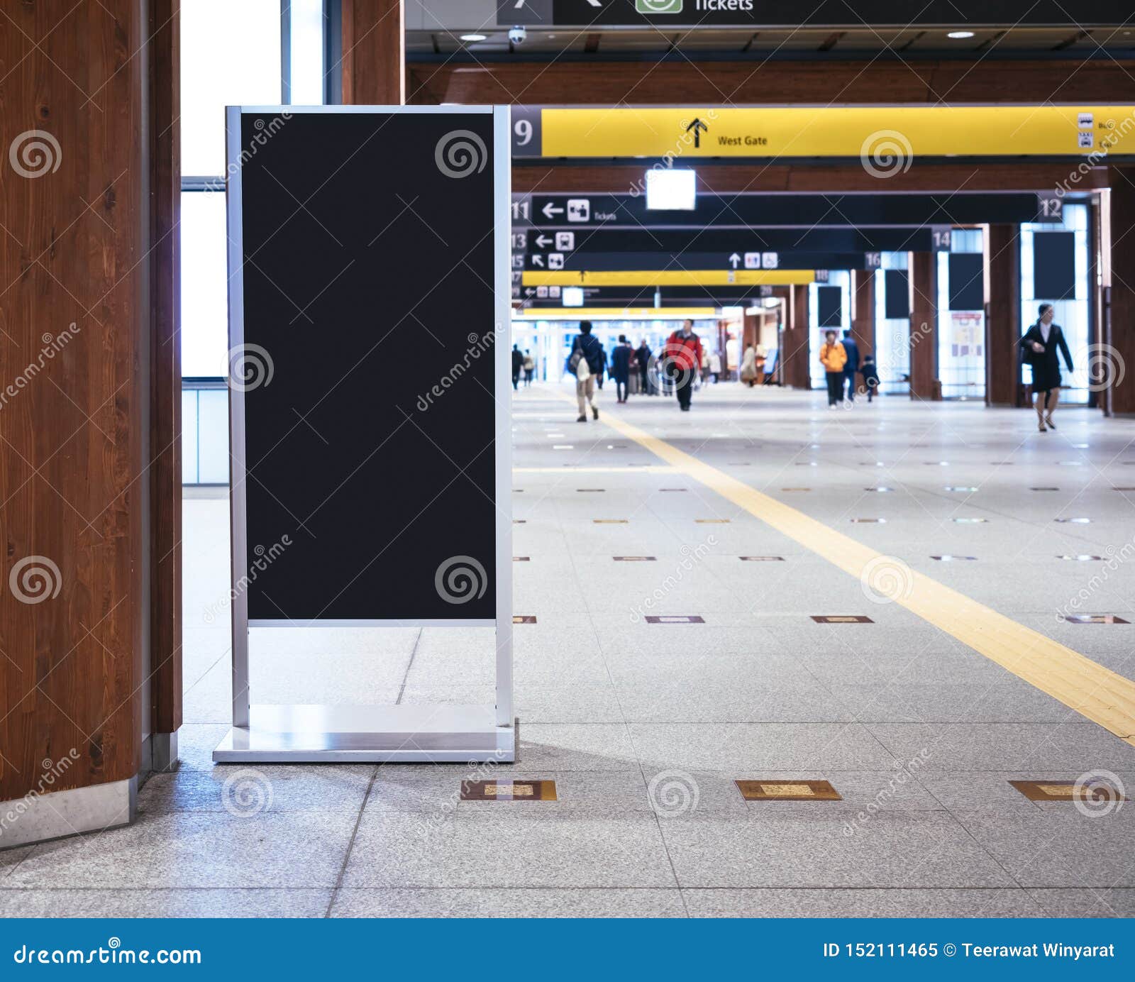 Mock Up Board Sign Stand in Train Station with People Walking Stock ...
