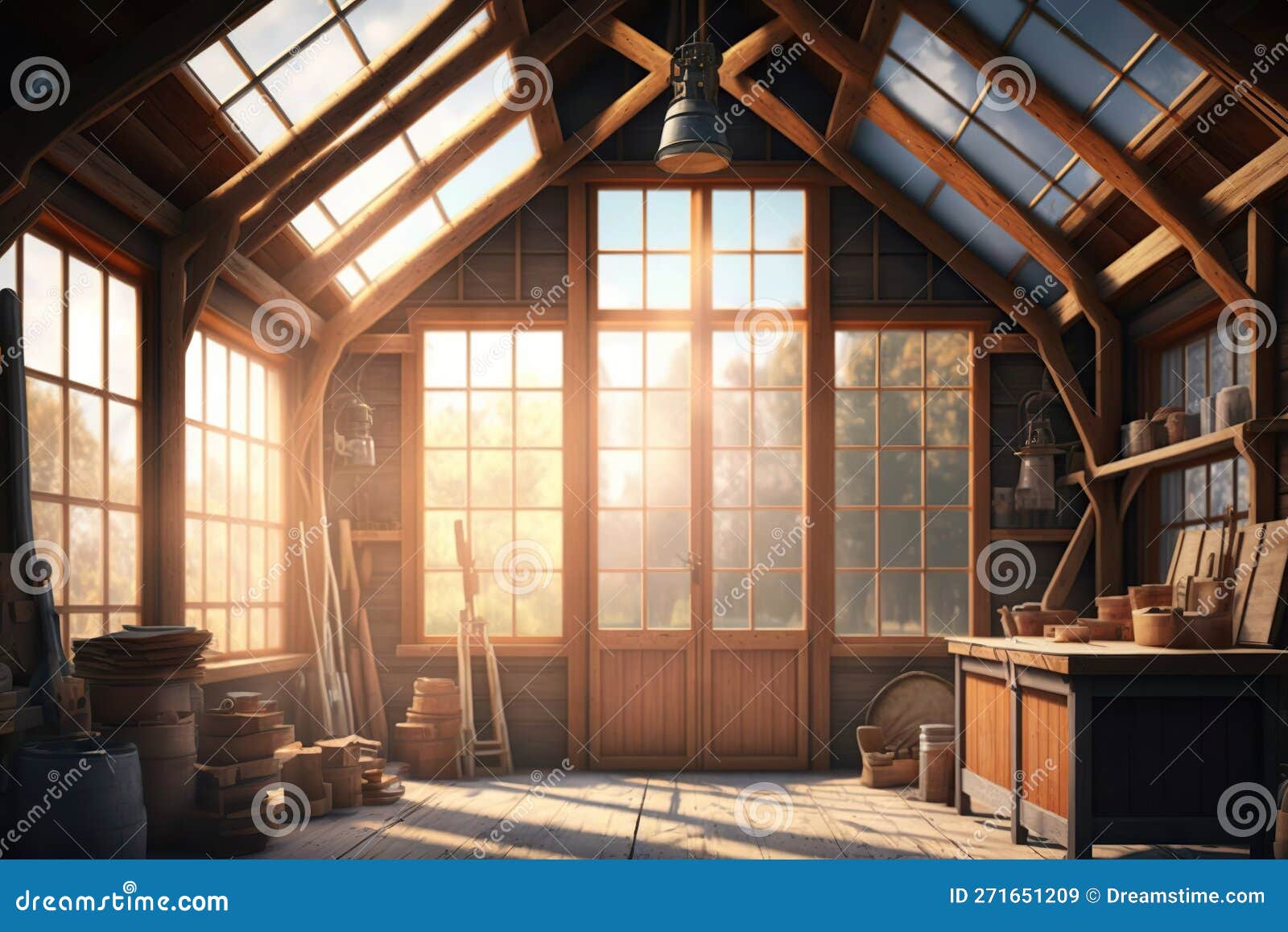 Mock Up of Carpenters Workshop with Big Windows, Created with ...