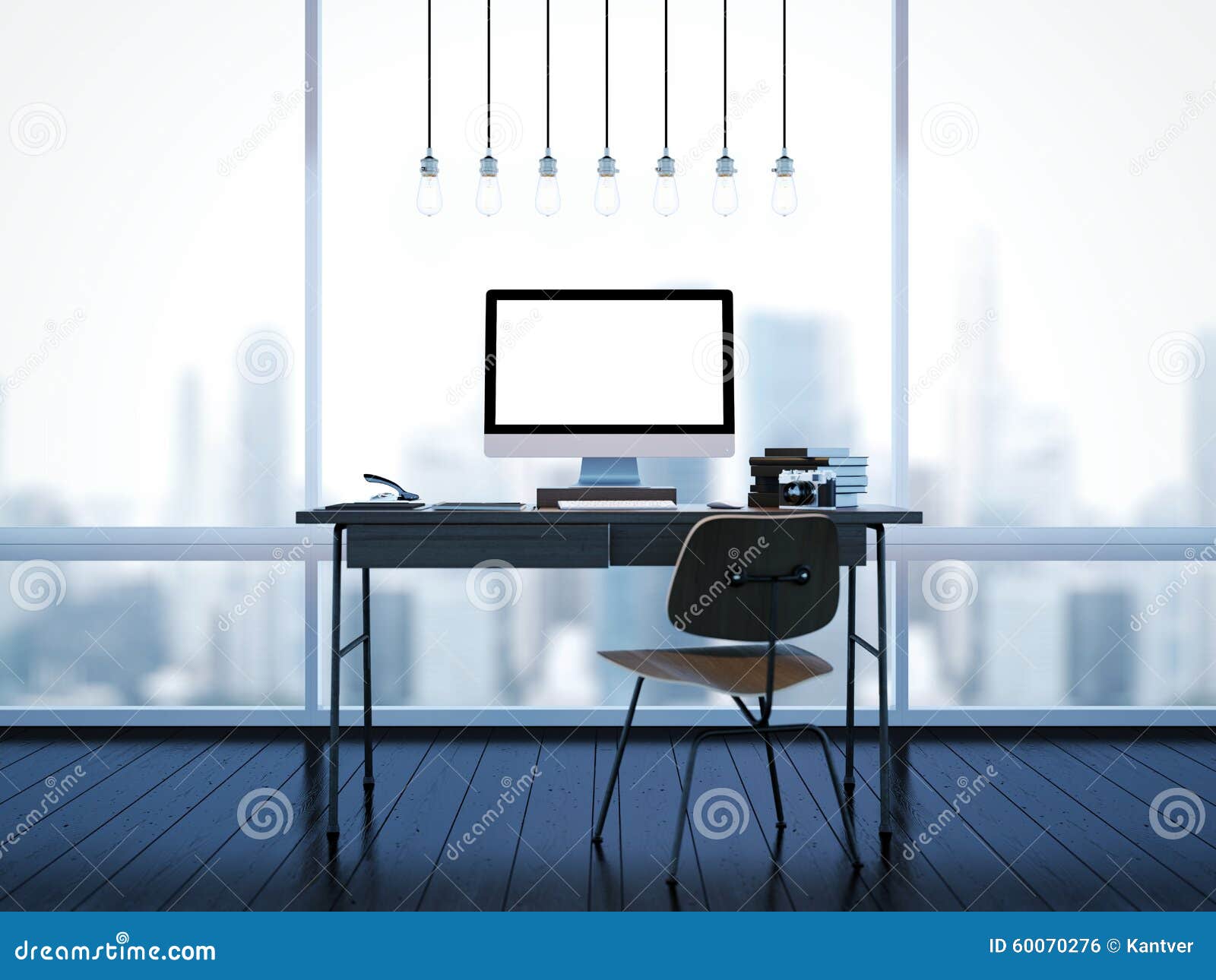 Mock Up of Classic Workspace with Windows. 3D Stock Photo - Image of ...