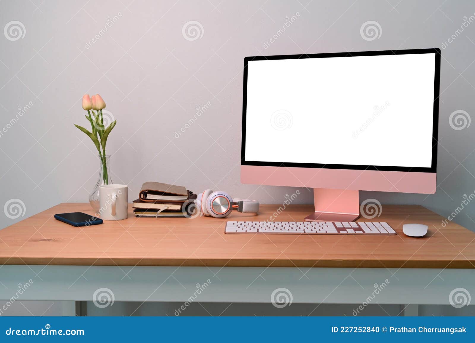Computer with Empty Display at Modern Workspace. Stock Photo - Image of ...