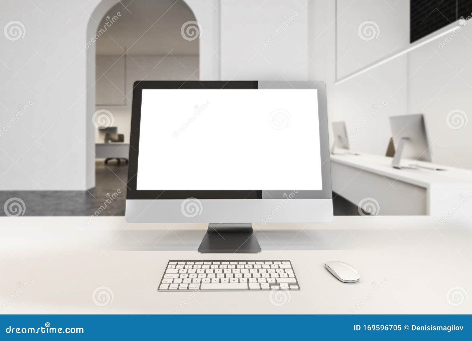 Mock Up Computer Screen in Modern Office Stock Illustration ...