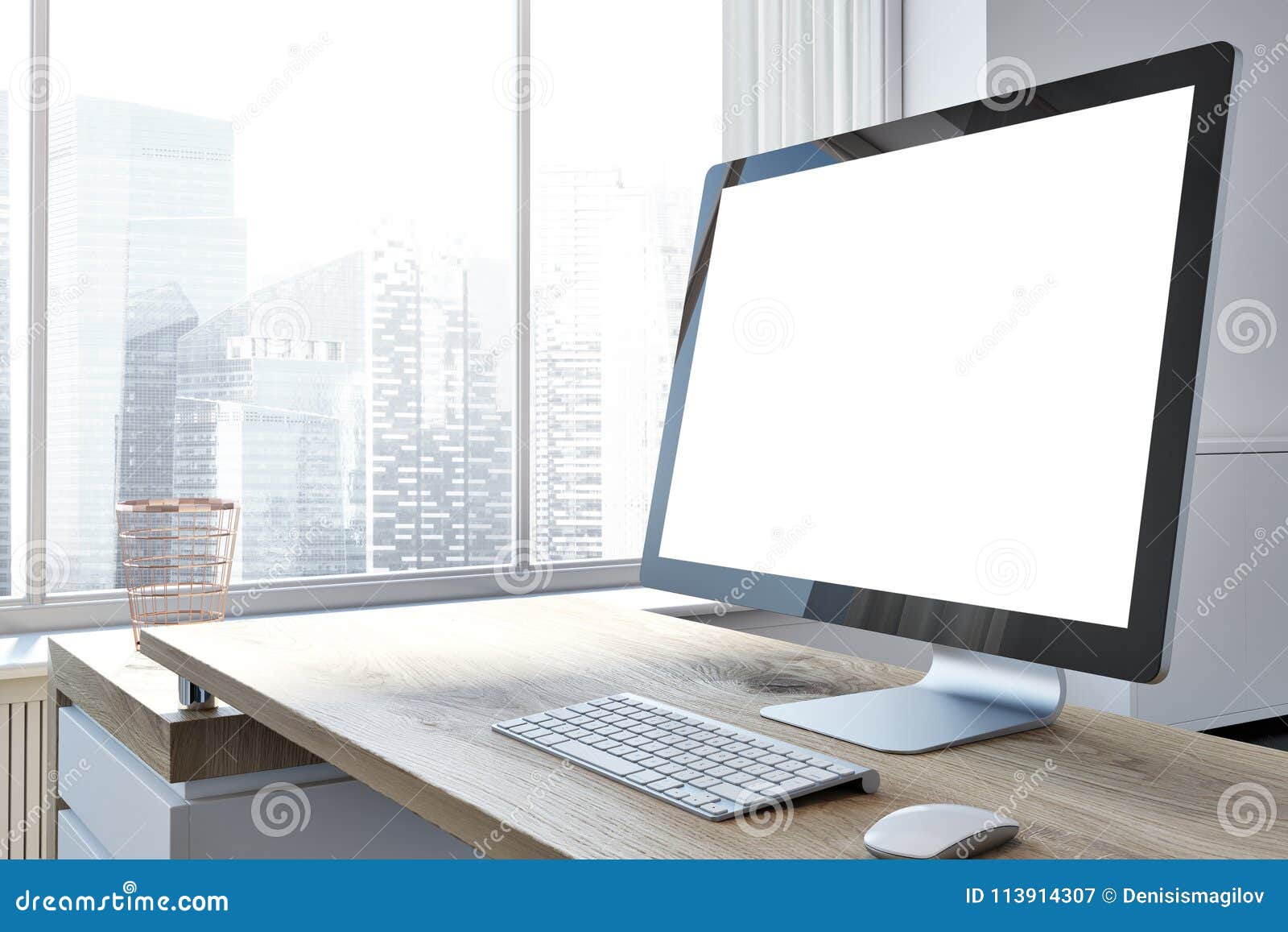 Mock Up Computer Screen in Office Stock Illustration - Illustration of ...