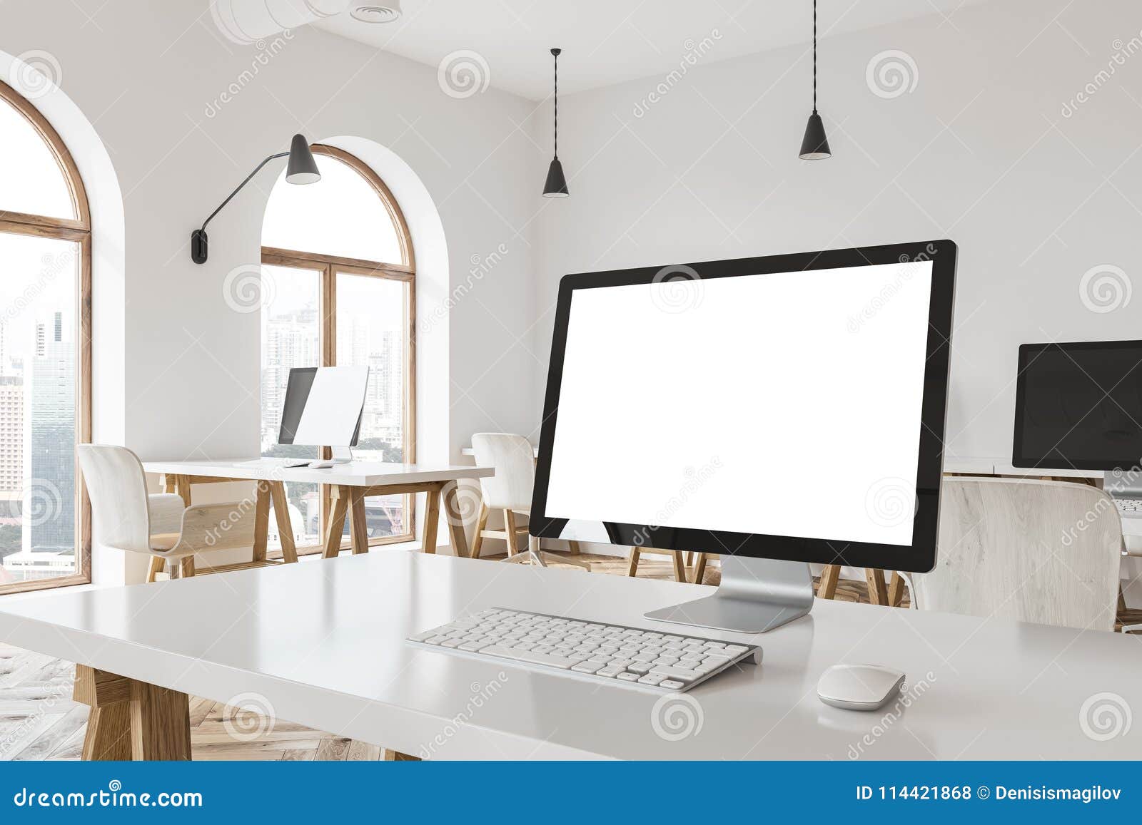 Mock Up Computer Screen on an Office Table Stock Illustration ...