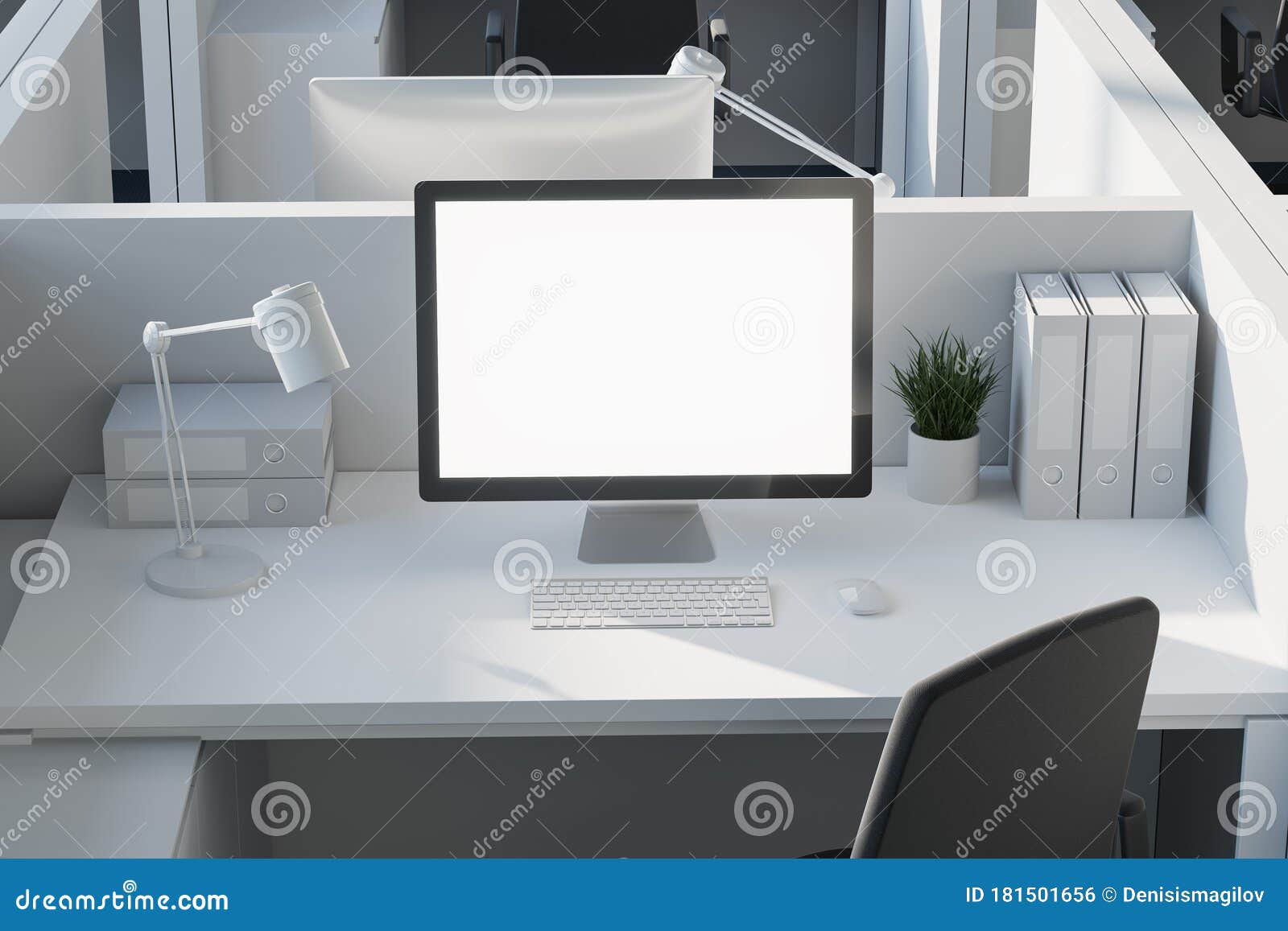 Mock Up Computer Screen on White Office Table Stock Illustration ...