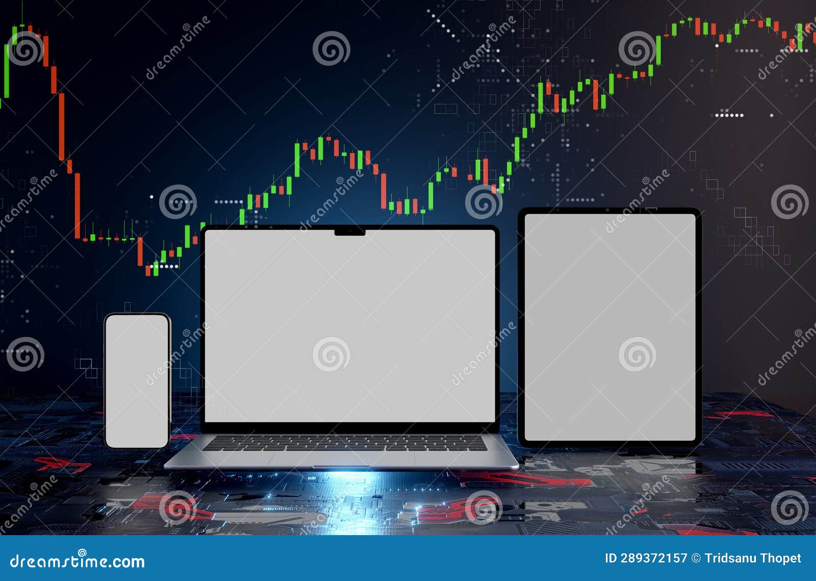 Mock Up Computers and Smart Devices on Forex Chart Background Stock ...