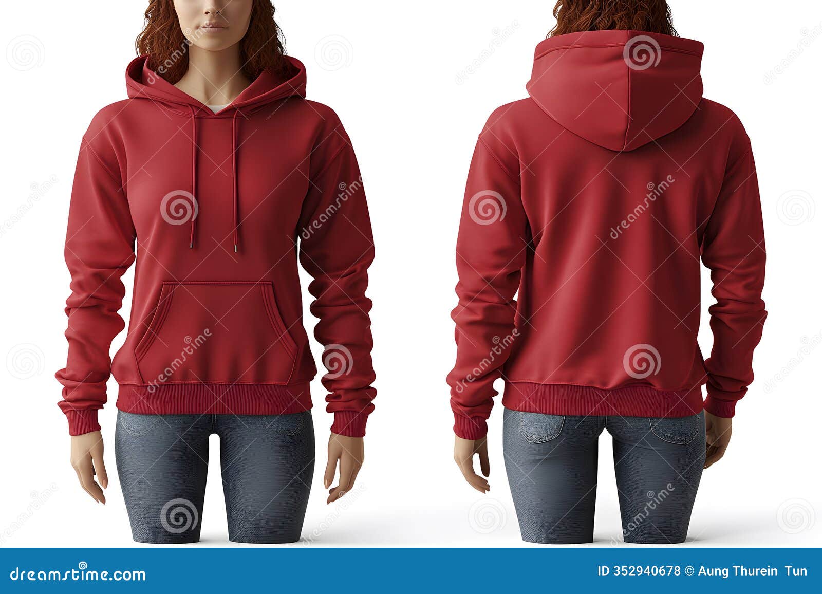 Mock Up Design of Front and Back View of a Red Blank Hoodie with an ...