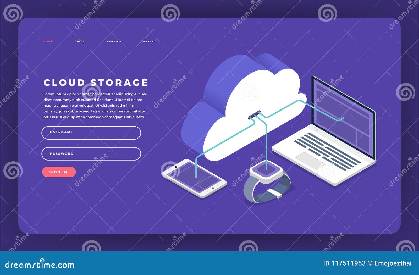 Mock-up Design Website Flat Design Concept Cloud Computing Technology Users Network ...