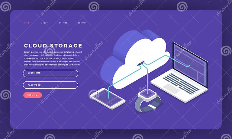 Mock-up Design Website Flat Design Concept Cloud Computing Technology Users Network ...