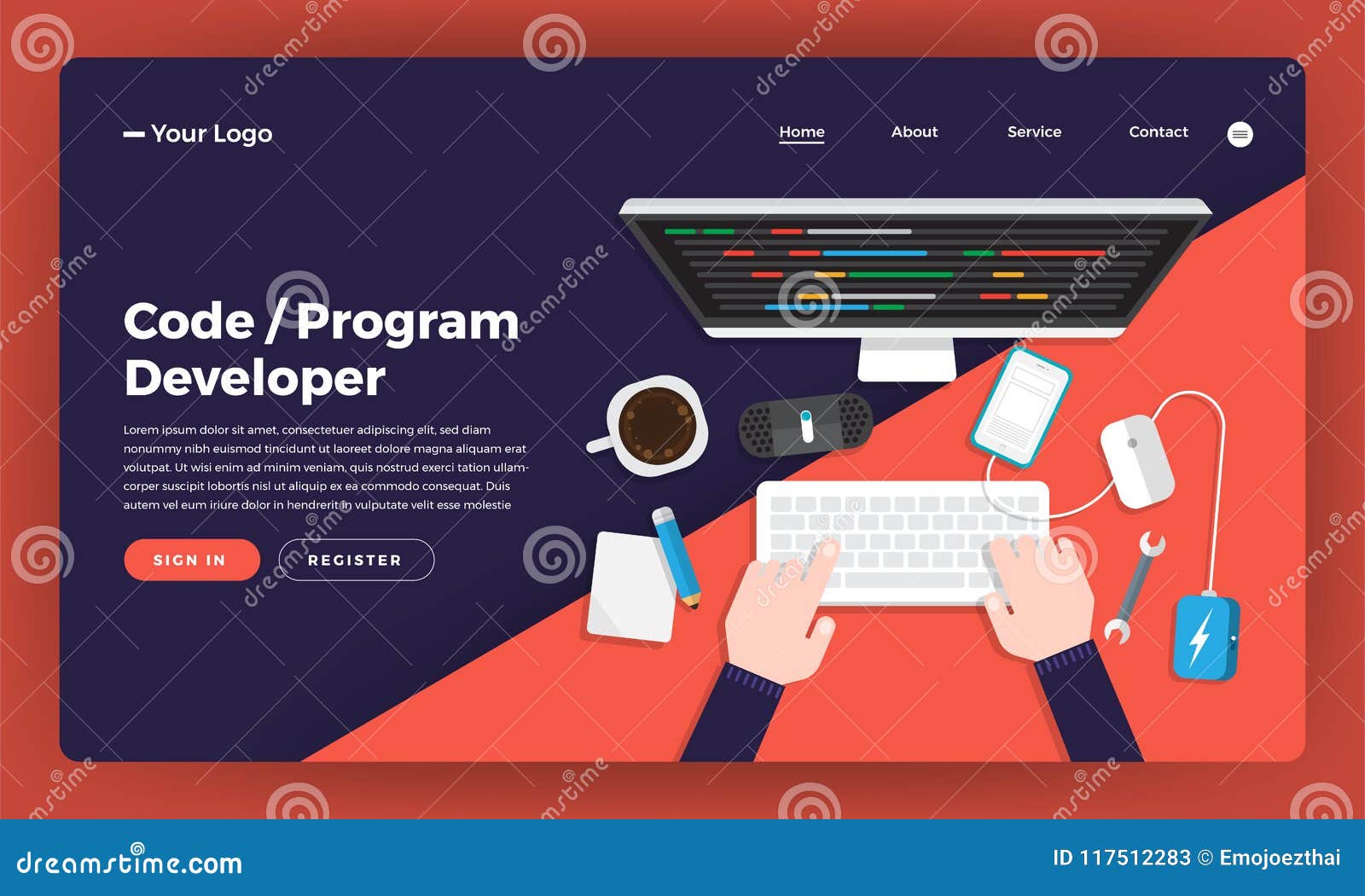 Mock Up Design Website Flat Design Concept Coding And Programming Developer Vector Illustration
