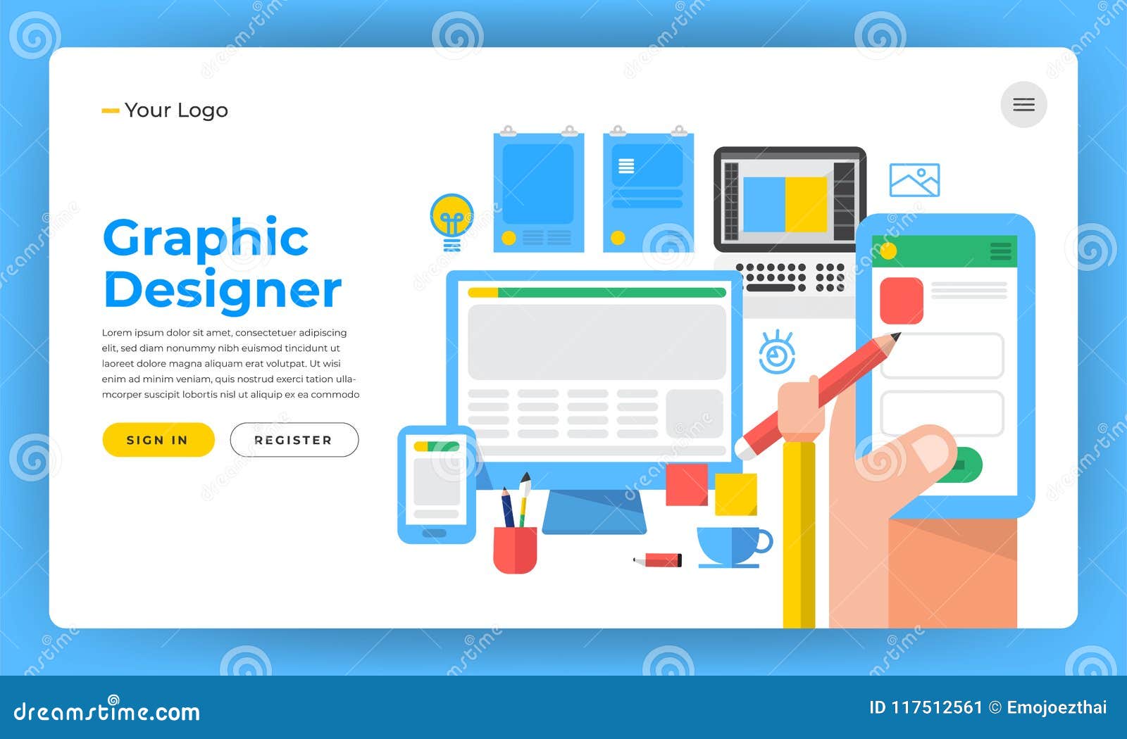 Mock-up Design Website Flat Design Concept the Designer Like Graphic ...