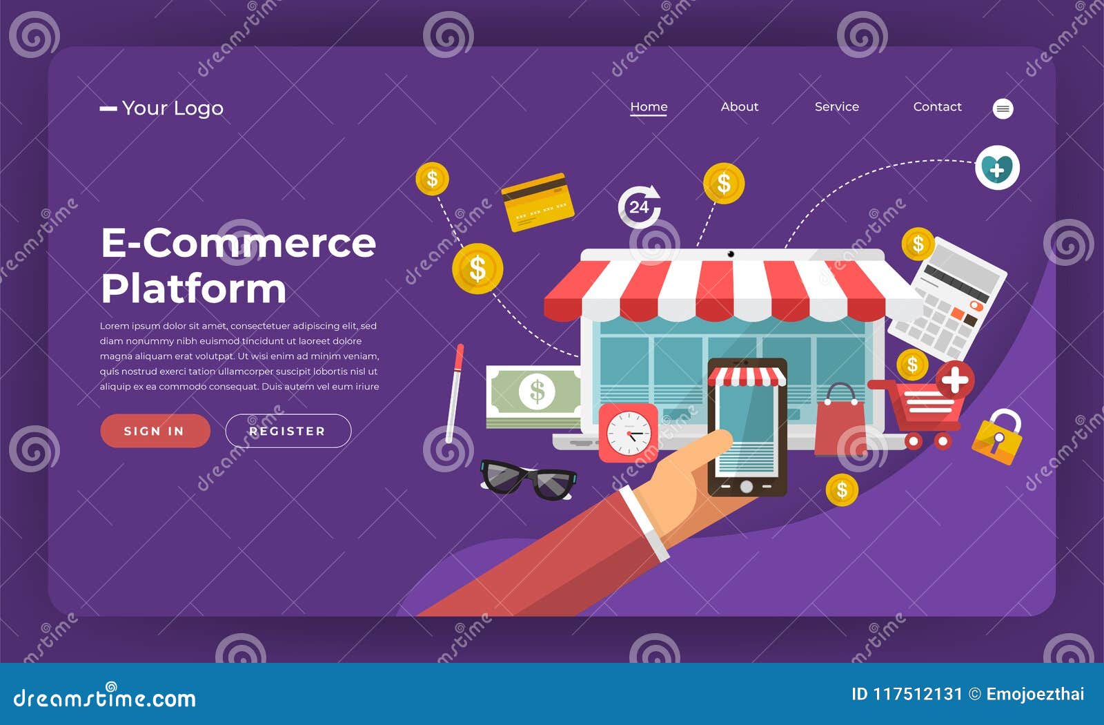 Mock-up Design Website Flat Design Concept Digital Marketing. E ...