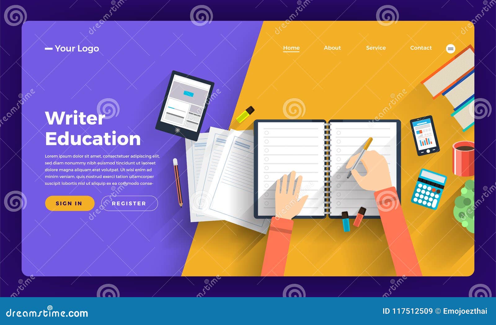 Mock-up Design Website Flat Design Concept Online Course about T Stock ...