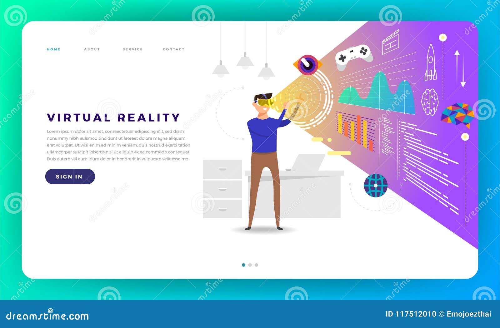 Mock-up Design Website Flat Design Concept Virtual Reality Platform (VR ...