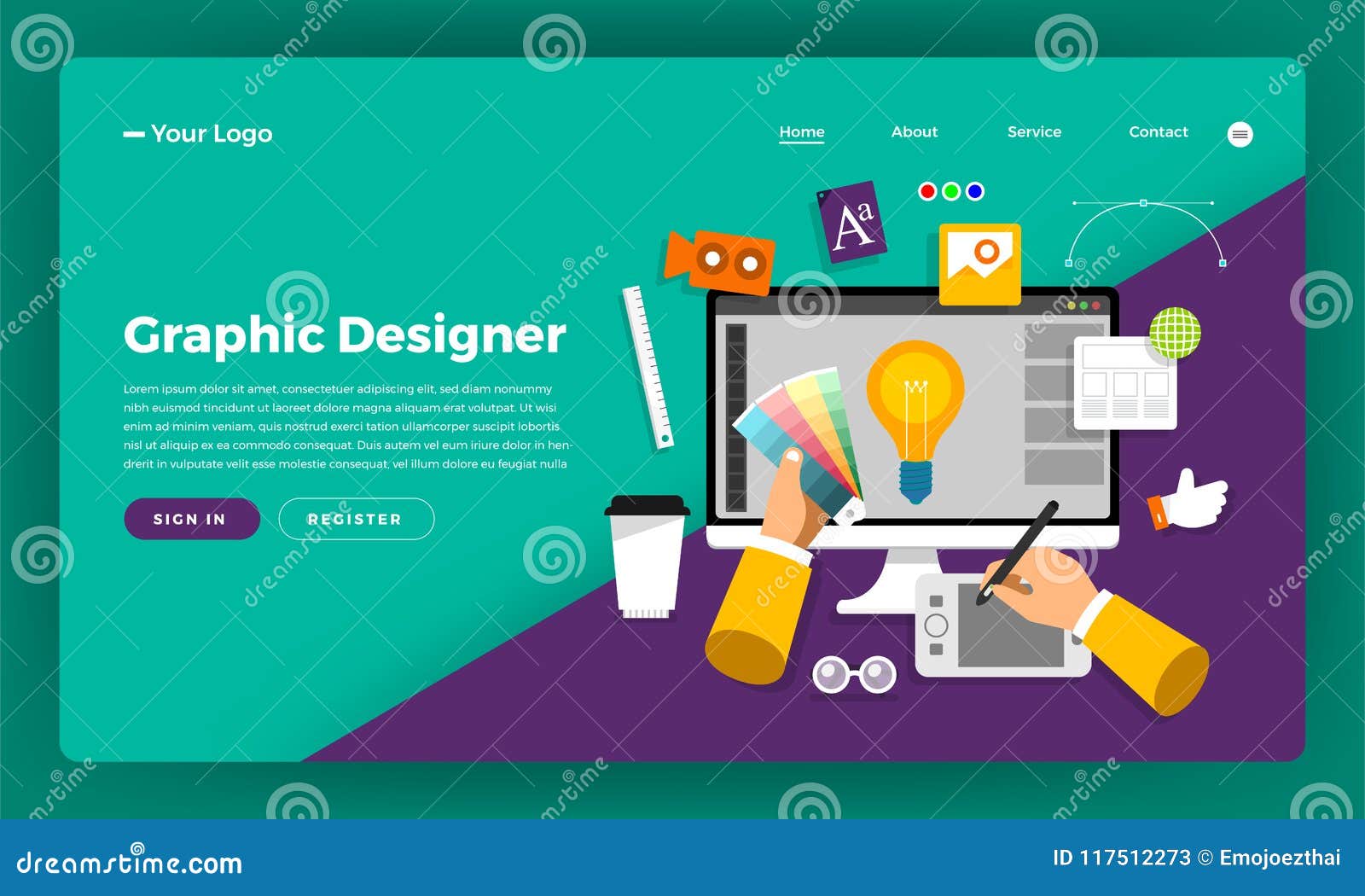 Mock-up Design Website Flat Design Concept Graphic Designer. Ve Stock ... Mock-up Design Website Flat Design Concept Graphic Designer. Ve Stock ...