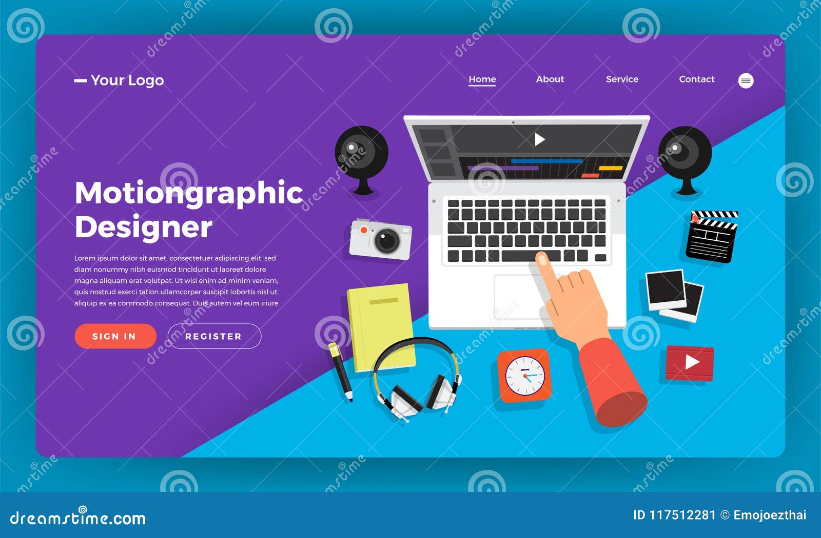 Mock-up Design Website Flat Design Concept Motiongraphic & Video Stock Vector - Illustration of ...