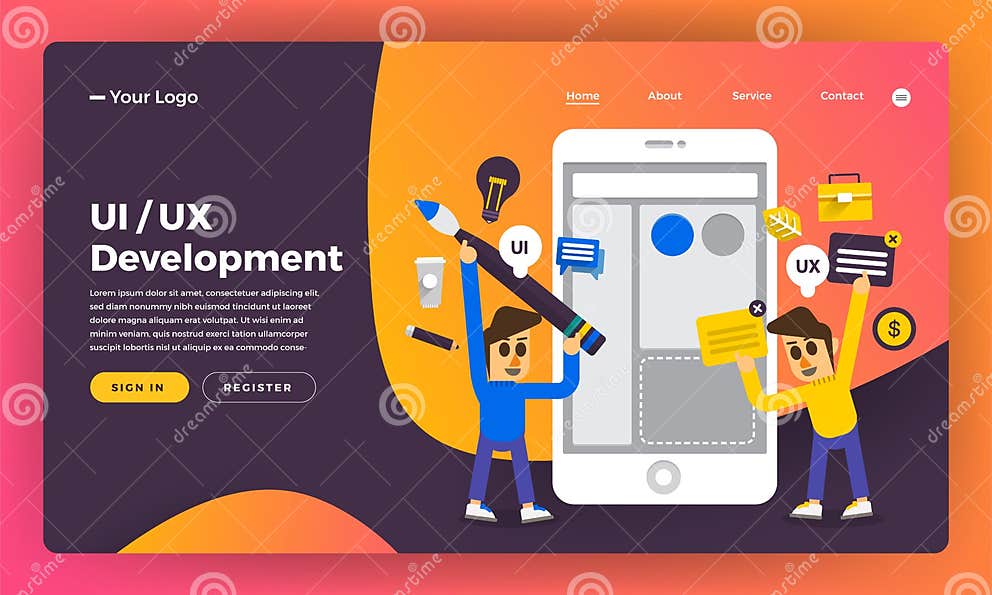 Mock-up Design Website Flat Design Concept UX/UI Development. Vector Illustration Stock ...