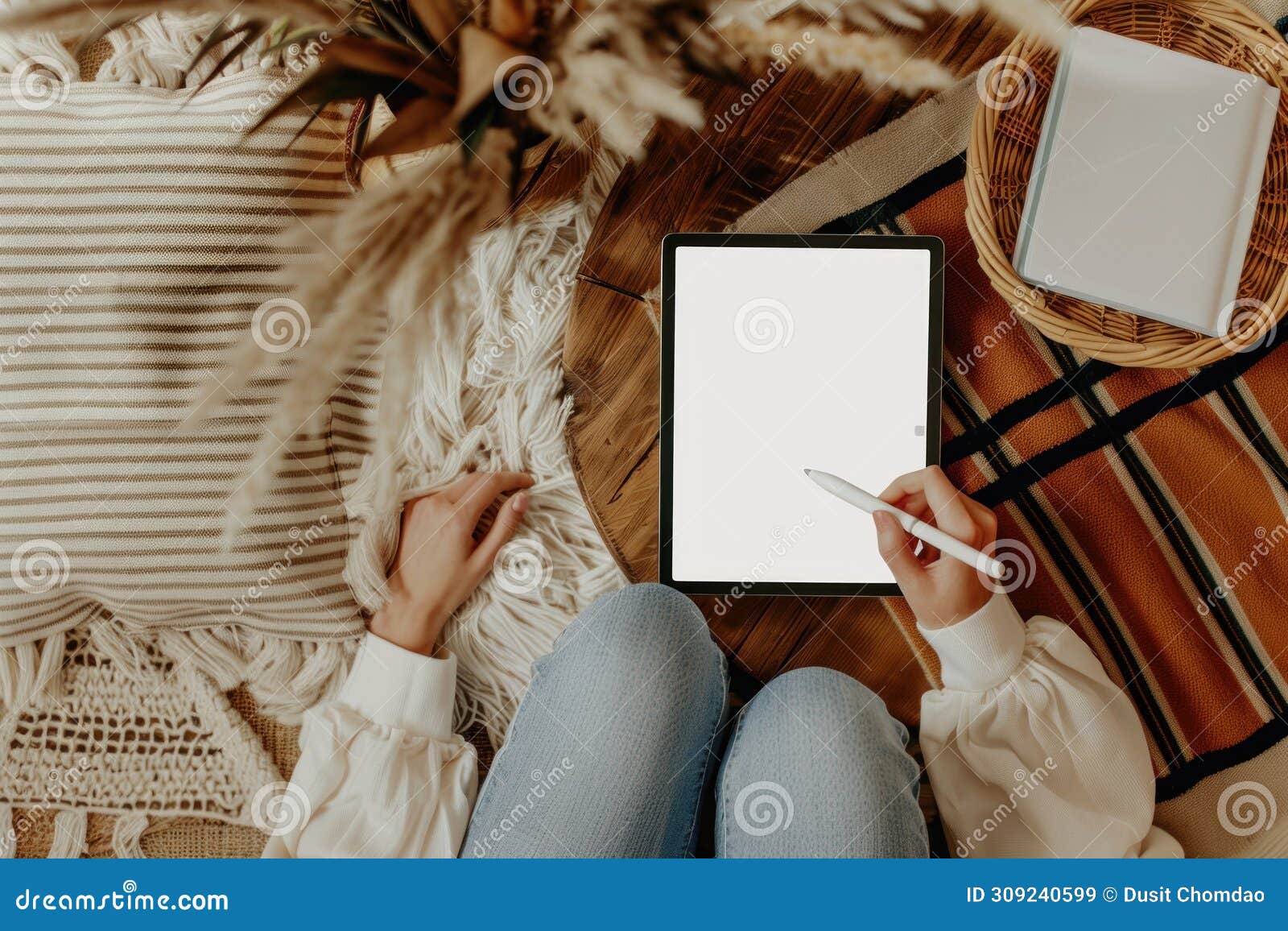 Mock Up for a Digital Planner: Top View of a Modern Cozy Desk ...