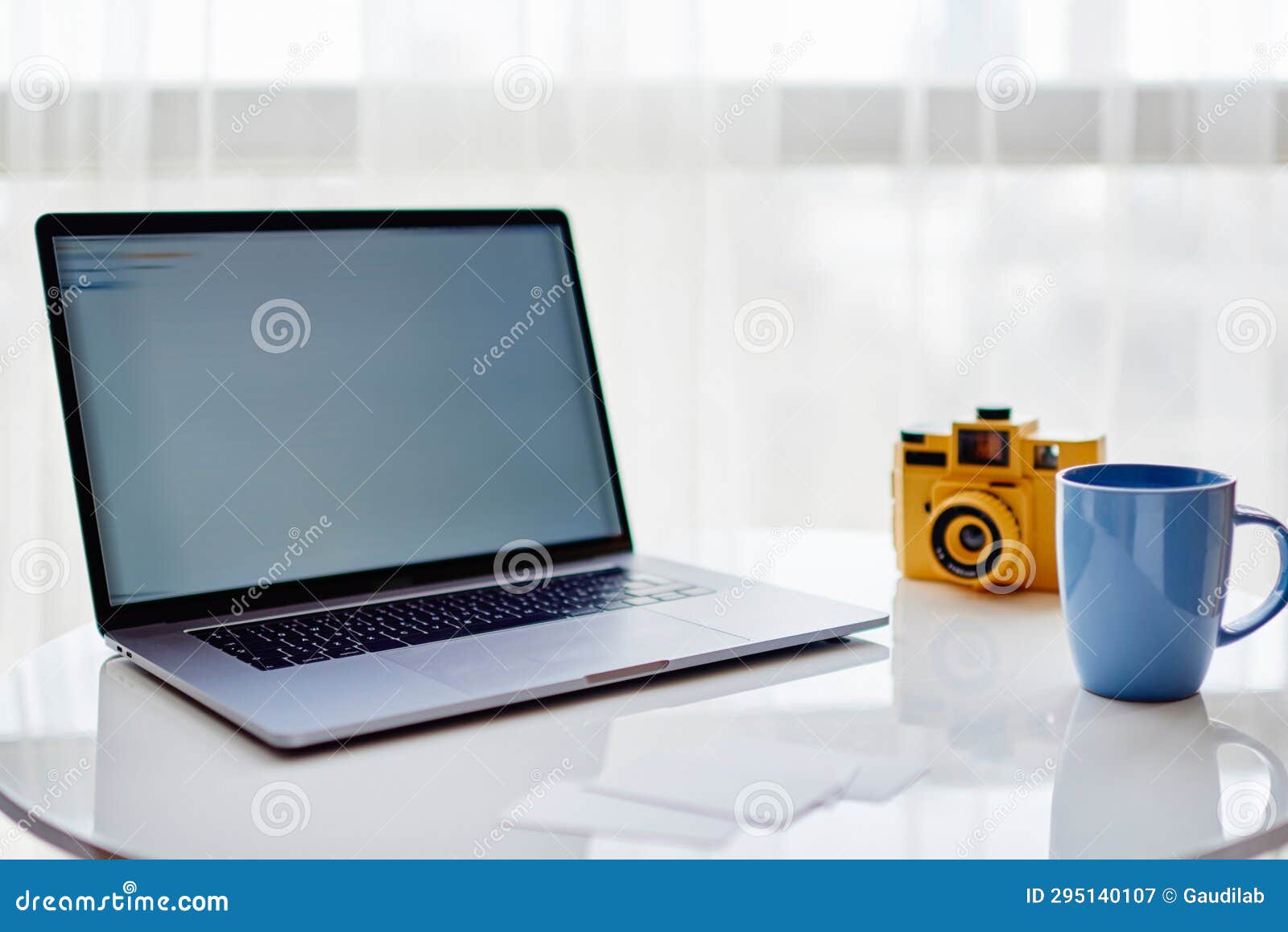 Mock Up Display of Netbook on Modern Table Stock Image - Image of multimedia, market: 295140107