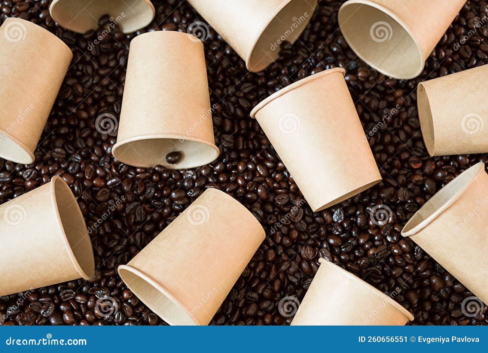 Mock Up Disposable Coffee Cups Lying on Coffee Beans. Some Empty Paper ...