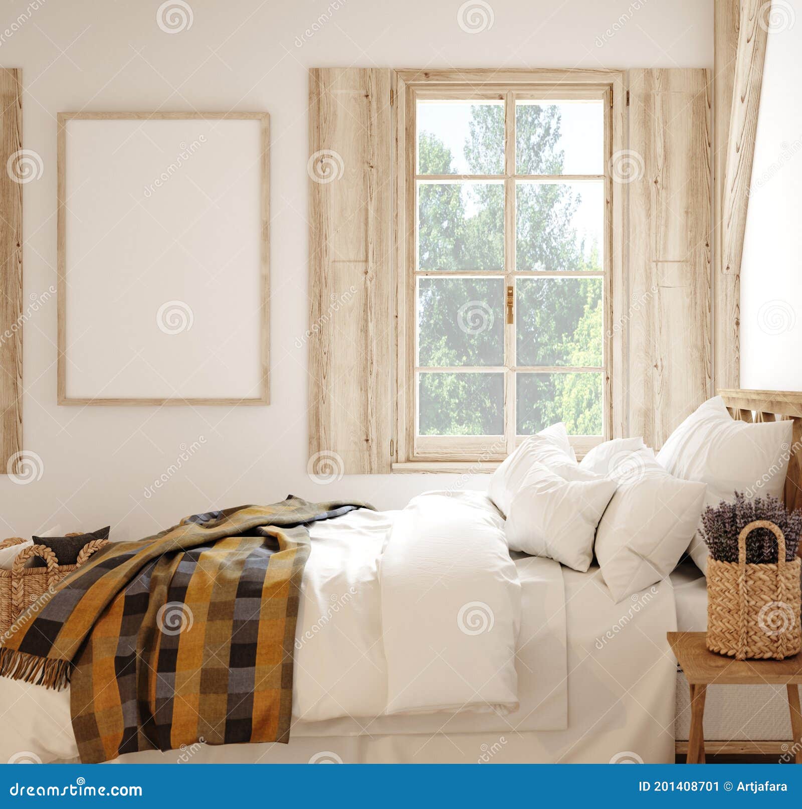 Mock Up Frame in Country Style Bedroom Interior Stock Illustration ...