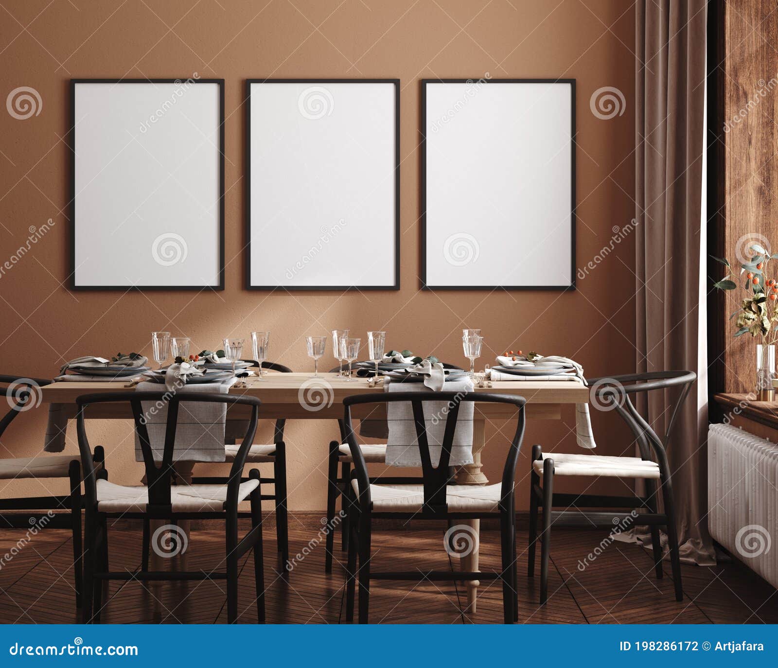 Dining Room Interior Design Tabel With White Chairs Royalty-Free Stock ...