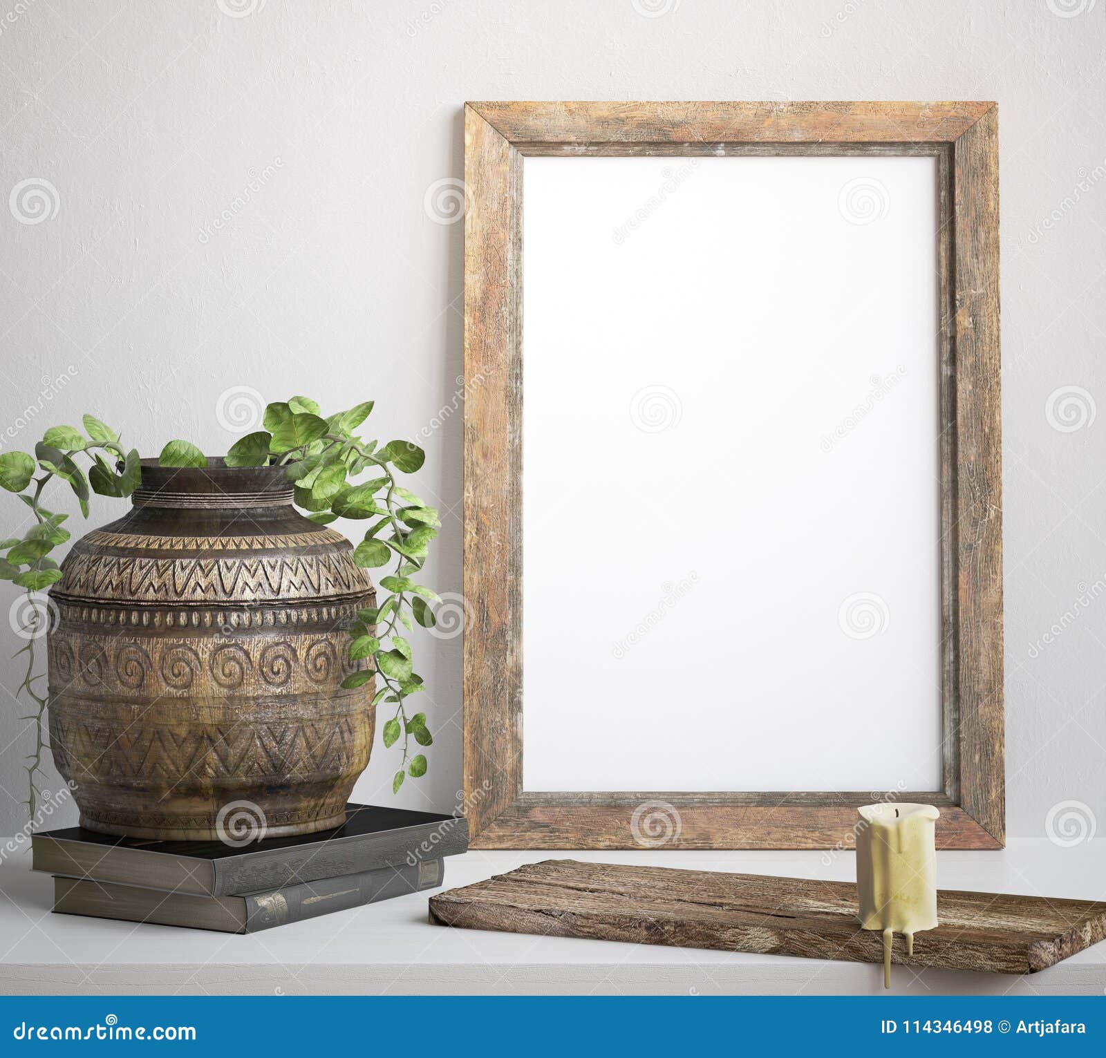 Mock Up Frame, Decorated Rustic Background Stock Illustration ...