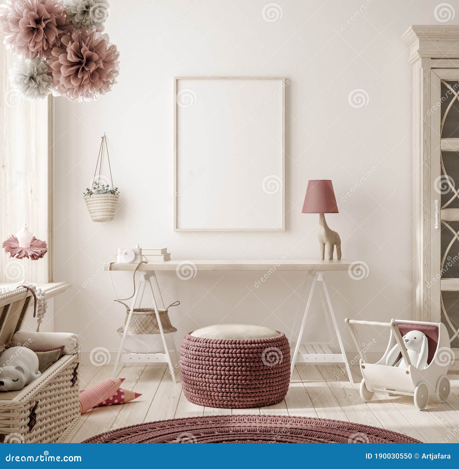 Mock Up Frame in Warm Colored Girl Bedroom Stock Illustration ...