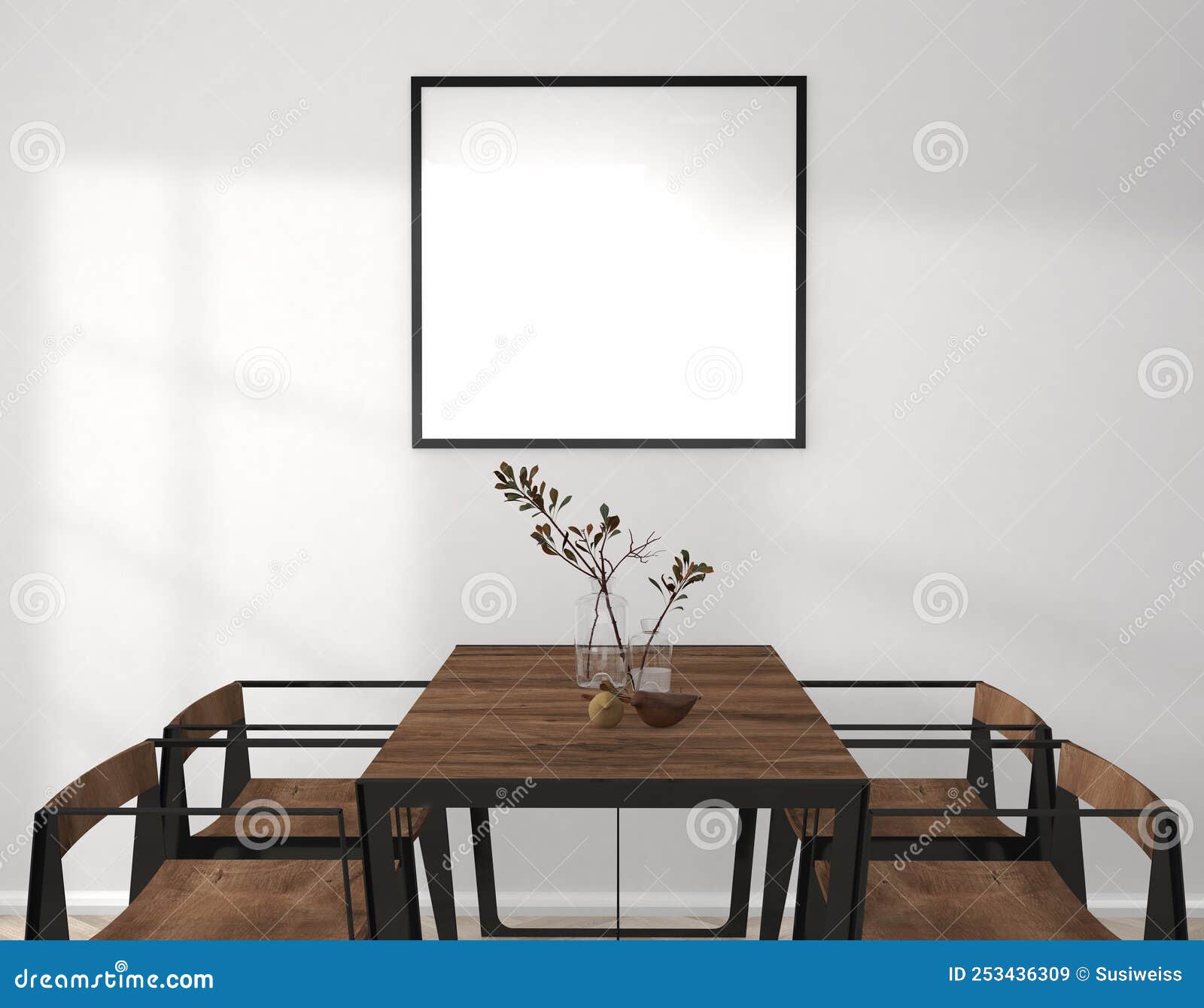 Mock Up Frames on the Wall in Modern White Dining Room with Wooden ...