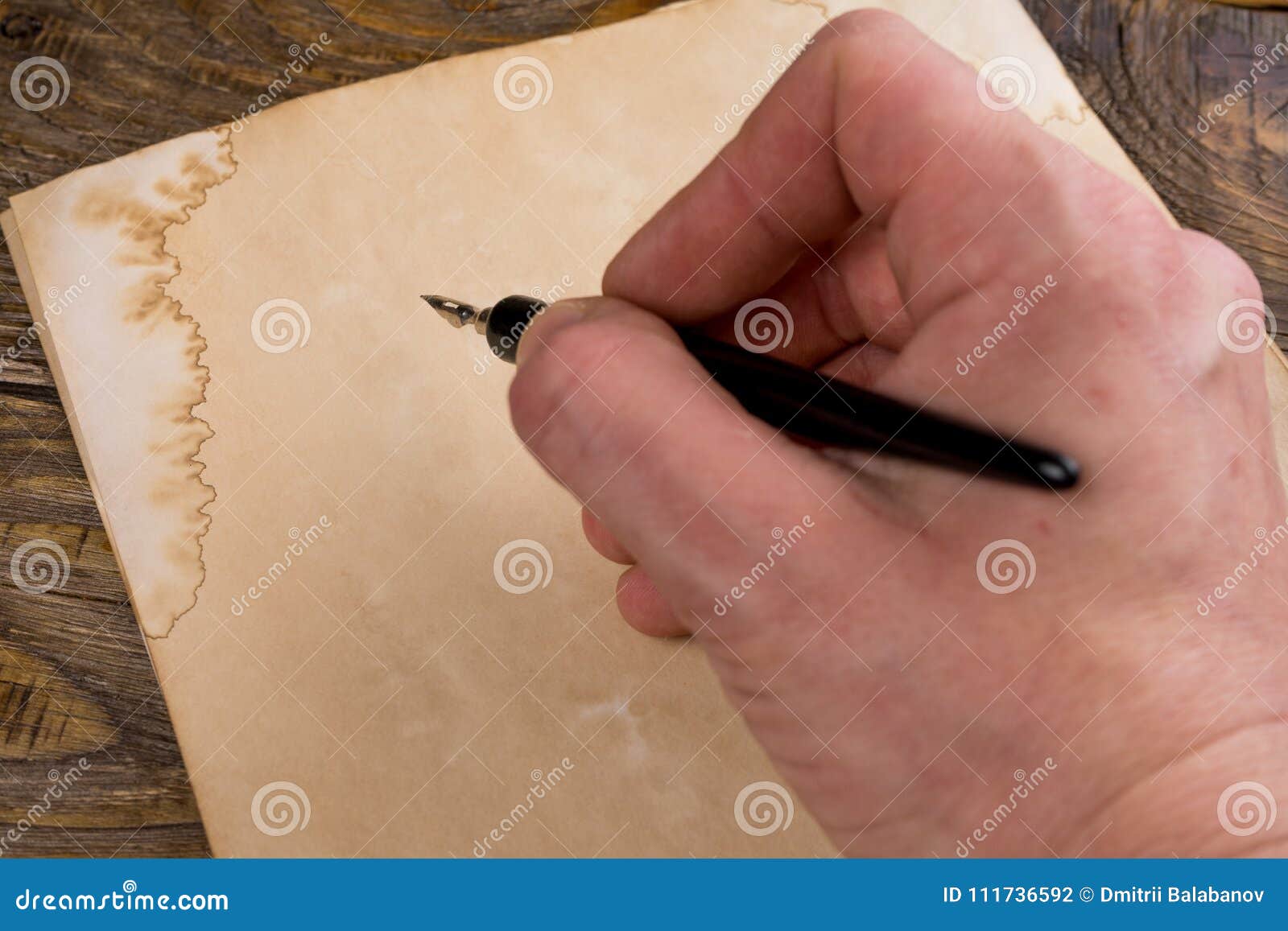 Mock Up. Hand Writing with Old Quill Pen on the Old Paper. Empty Place ...